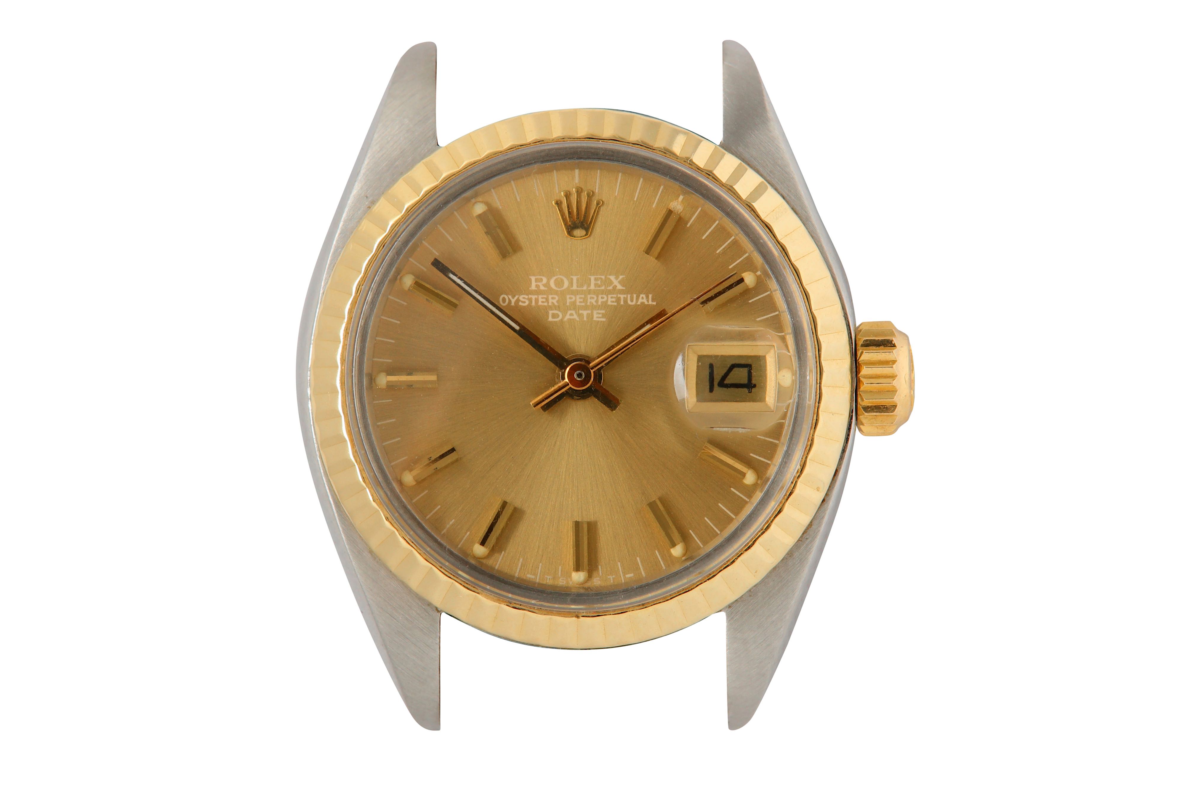 Lot 21 - ROLEX. A LADIES STAINLESS STEEL AND GOLD