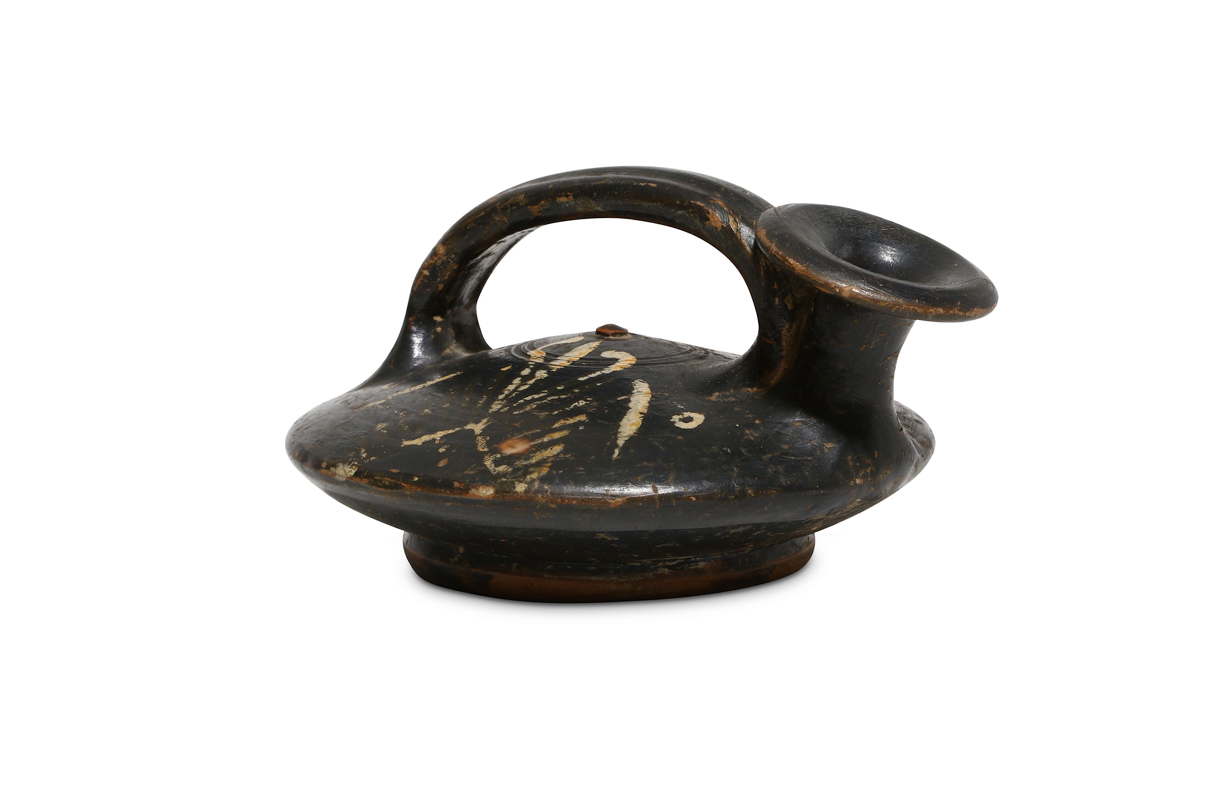 Lot 78 - A GNATHIA WARE BLACK-GLAZED TERRACOTTA ASKOS
