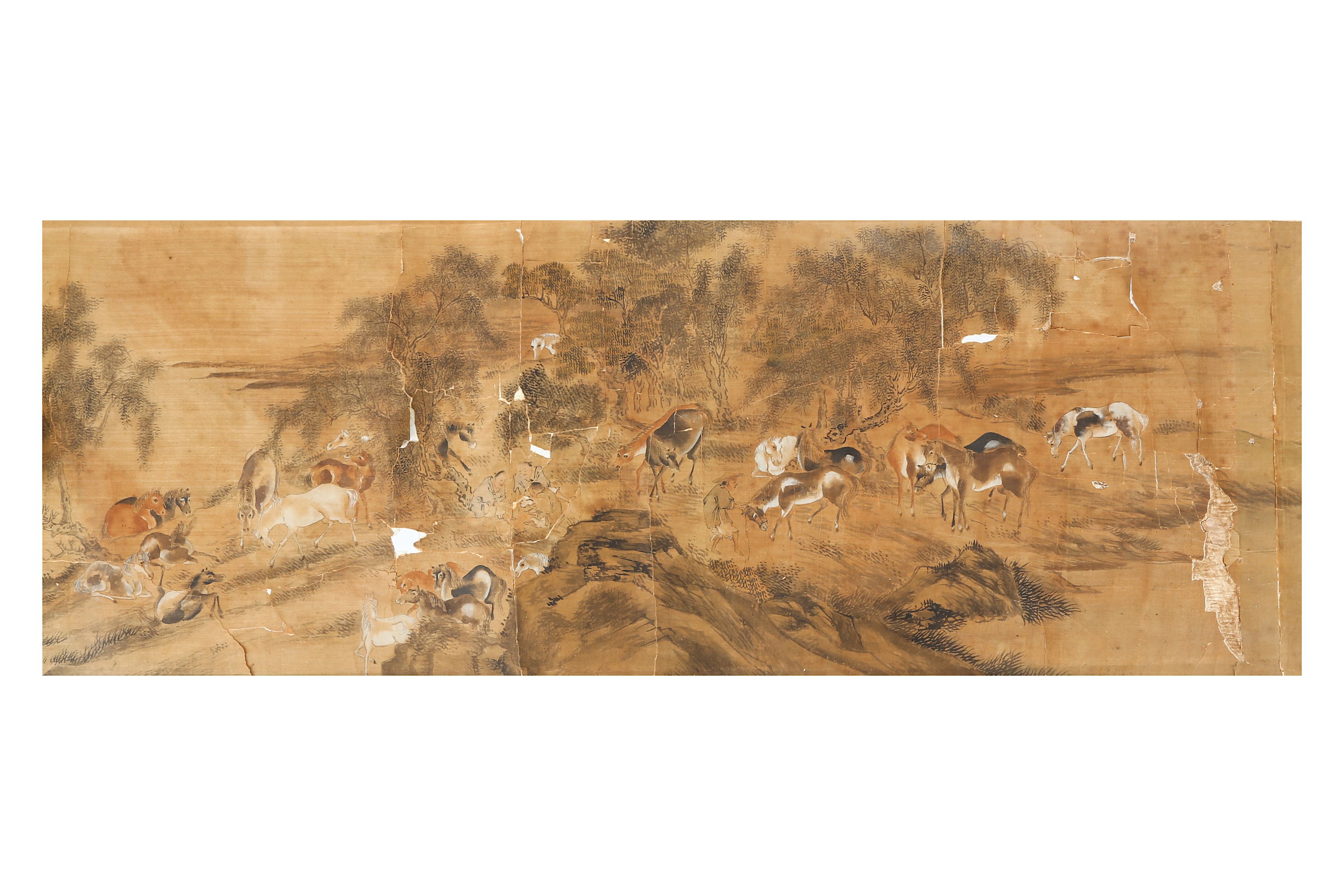 Lot 322 - A CHINESE HANDSCROLL PAINTING OF HORSES