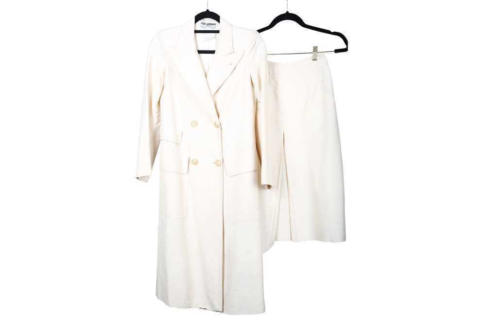 Lot 85 - Ted Lapidus Cream Slub Silk Skirt Suit,