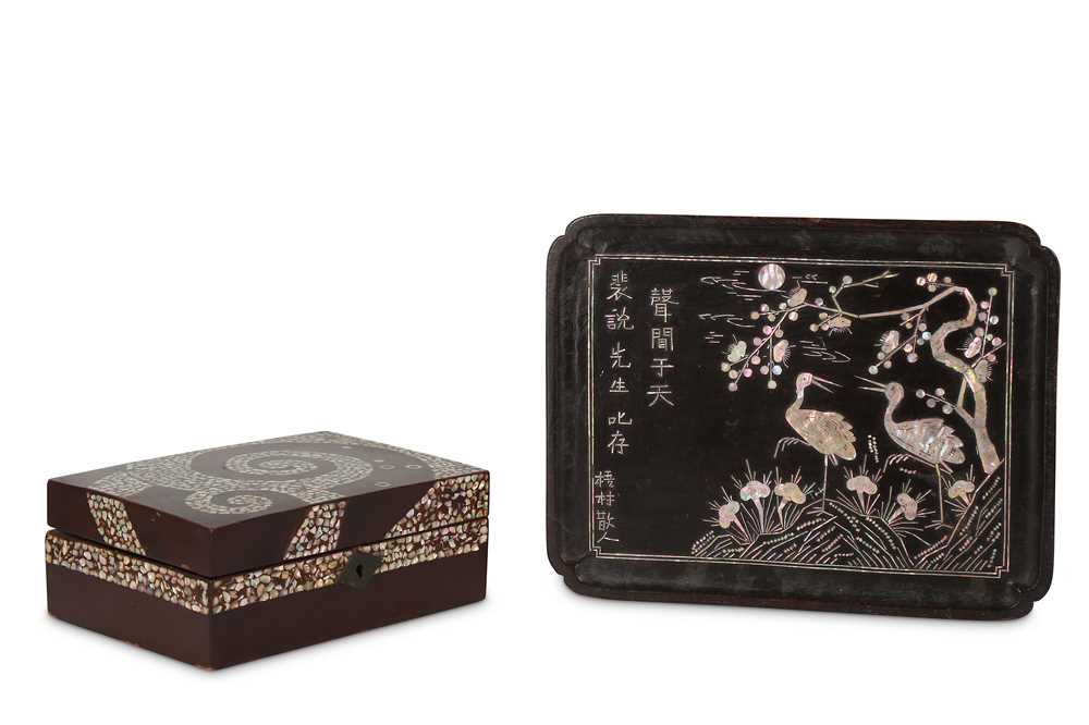 Lot 979 - A KOREAN LACQUER WOOD MOTHER OF PEARL-INLAID
