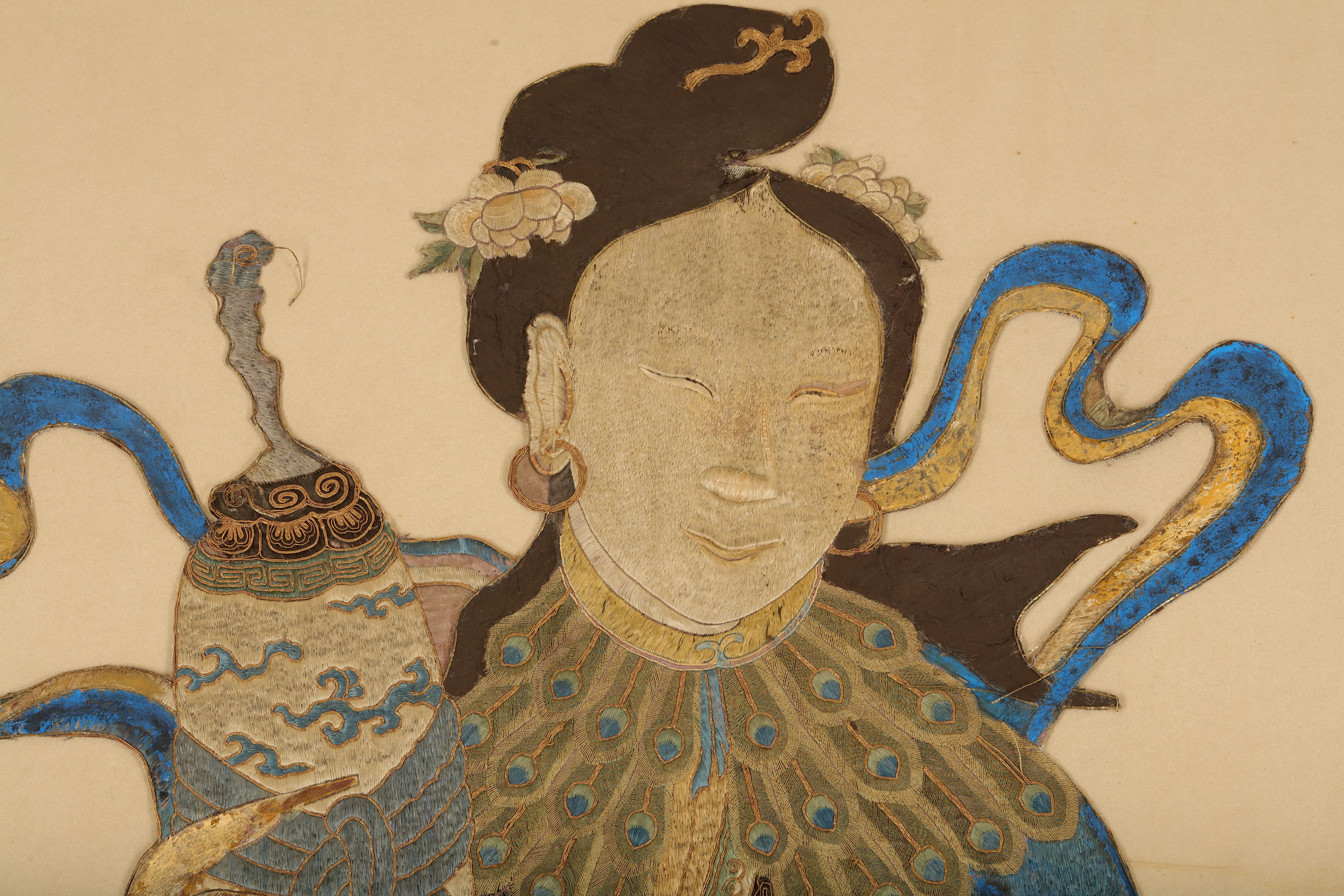 Lot 298 - A LARGE CHINESE EMBROIDERY OF MAGU WITH A