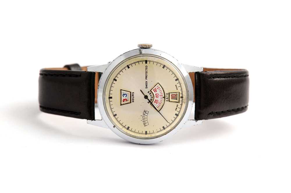Lot 639 - PRESTIGE. A STEEL MANUAL WRISTWATCH Movement: