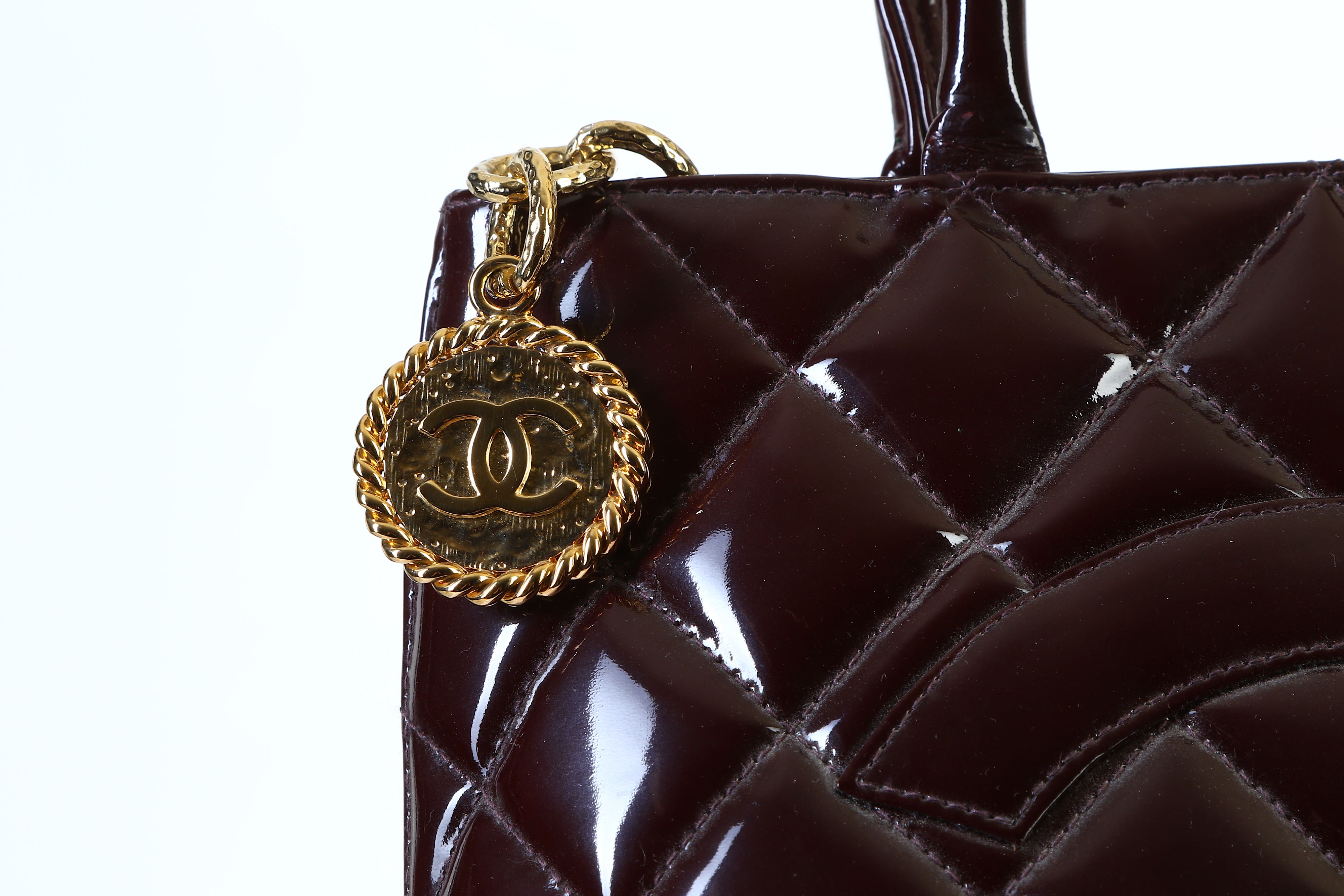 Lot 46 - Chanel Burgundy Patent Medallion Tote, c.