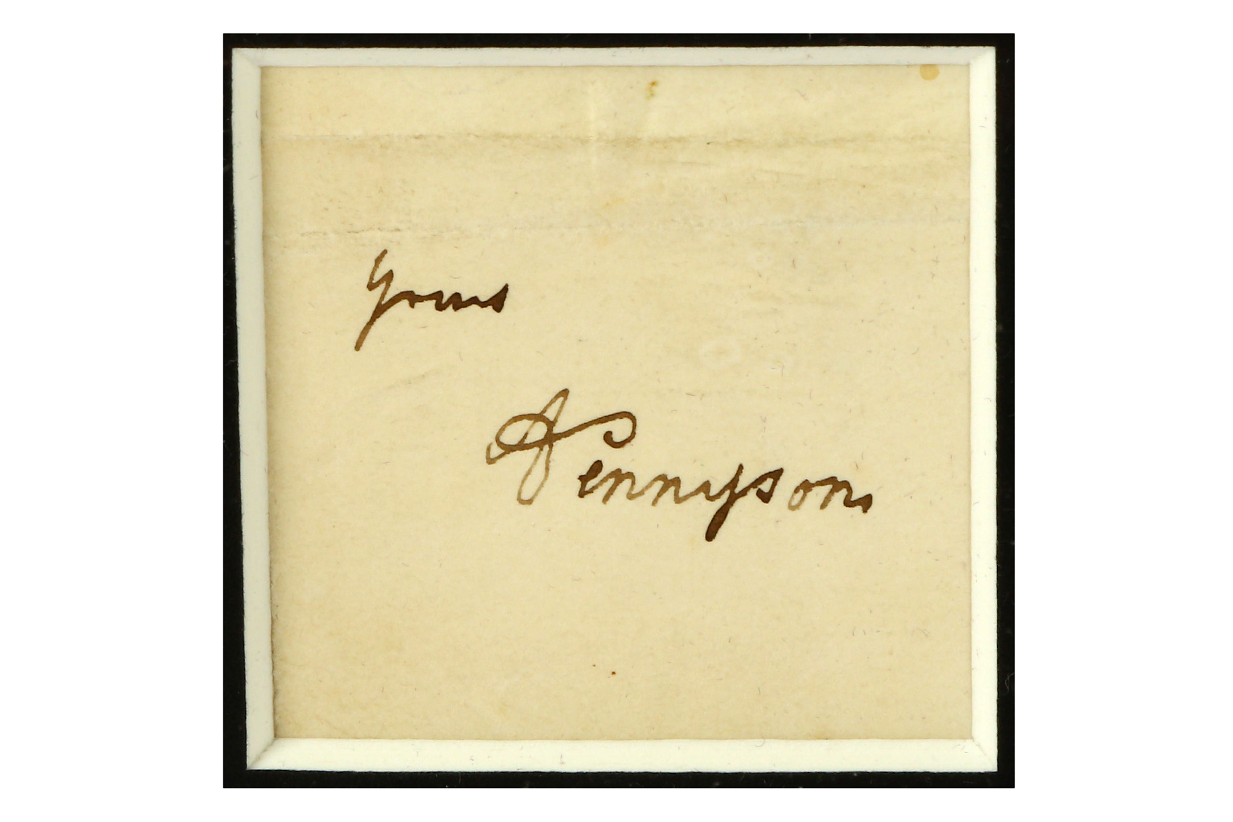 Lot 192 - Tennyson (Alfred) Clipped signature, mounted