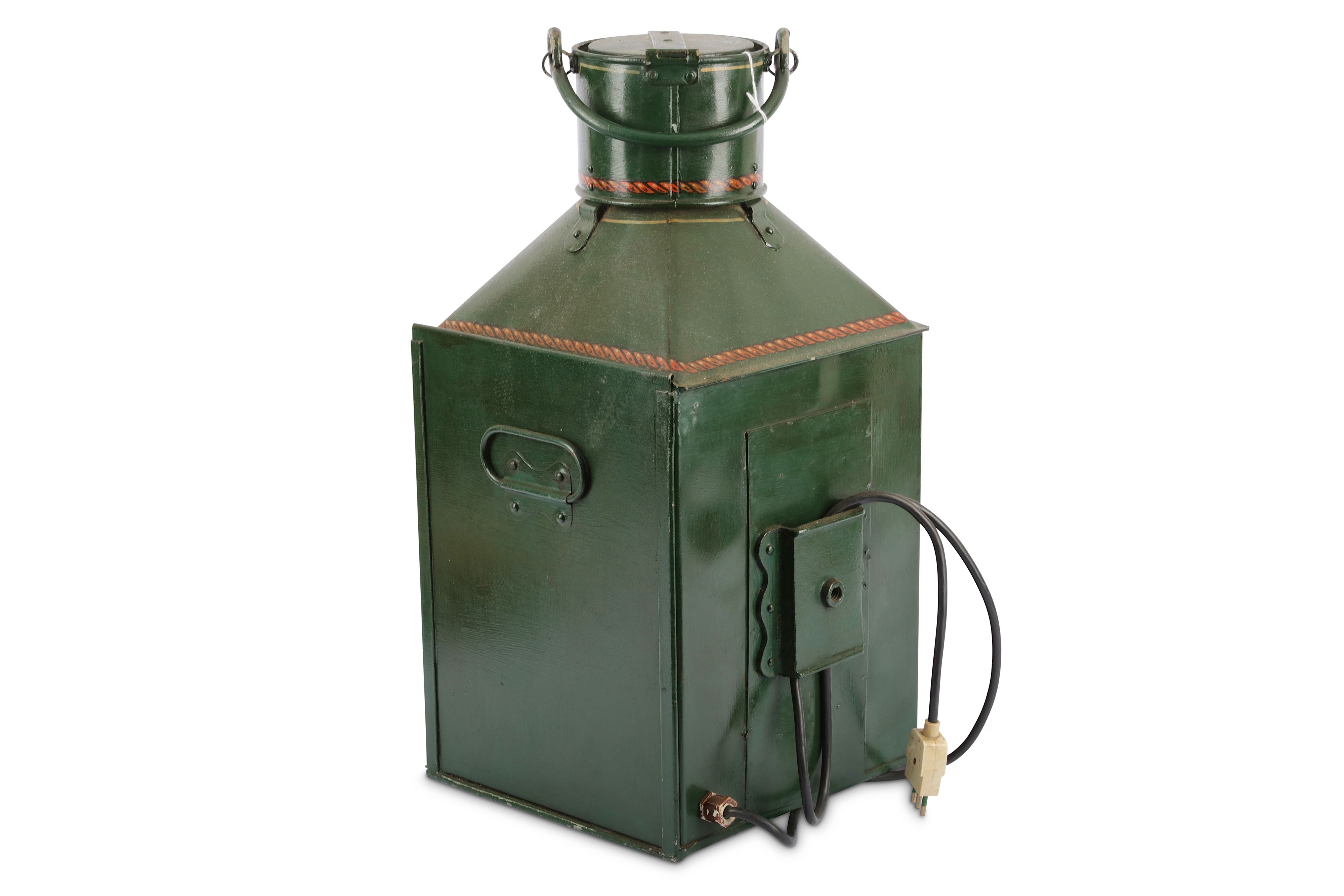 Lot 244 - A green painted bulkhead Port ship's lantern,