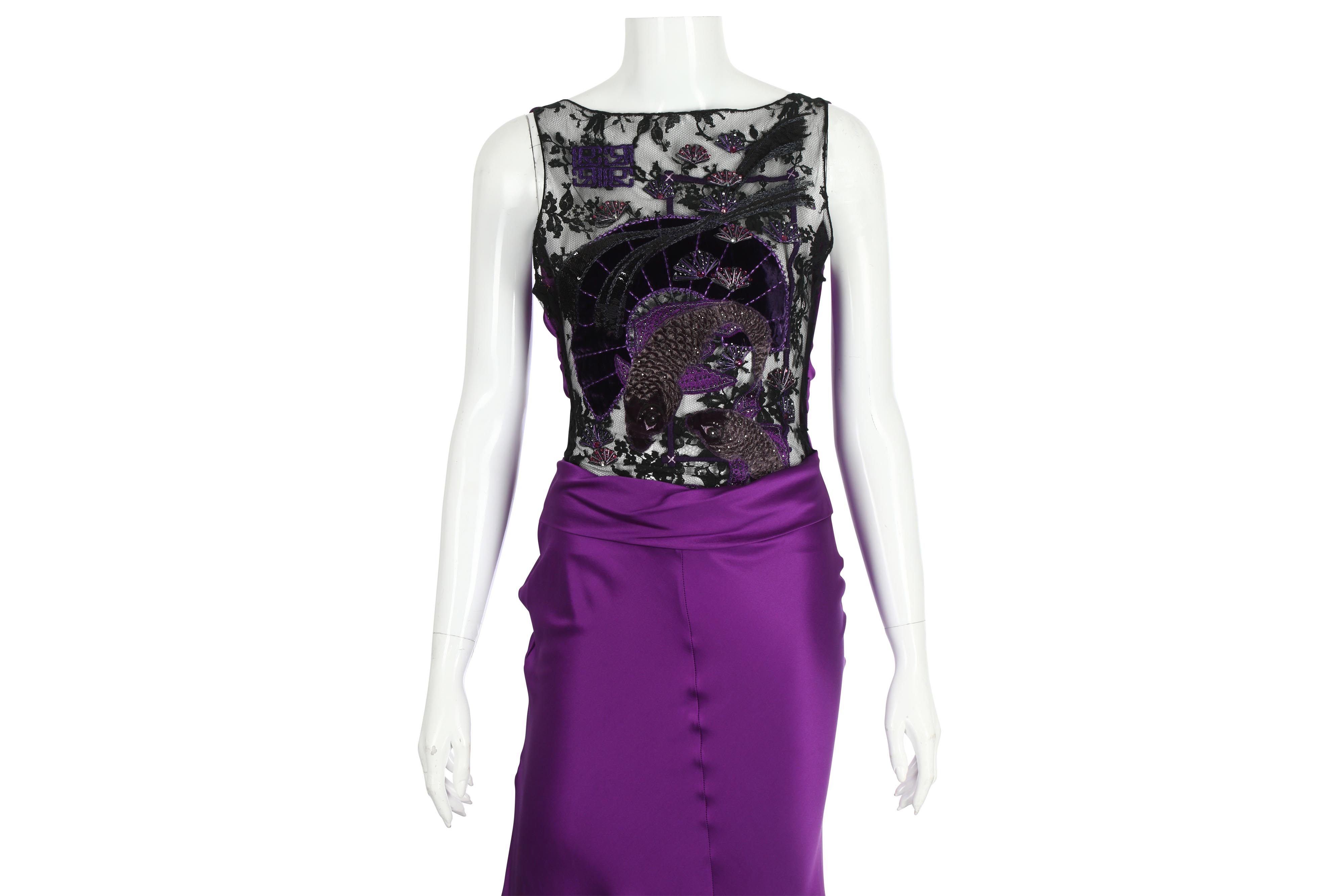 Lot 343 - Roberto Cavalli Purple Silk Gown, ornate koi