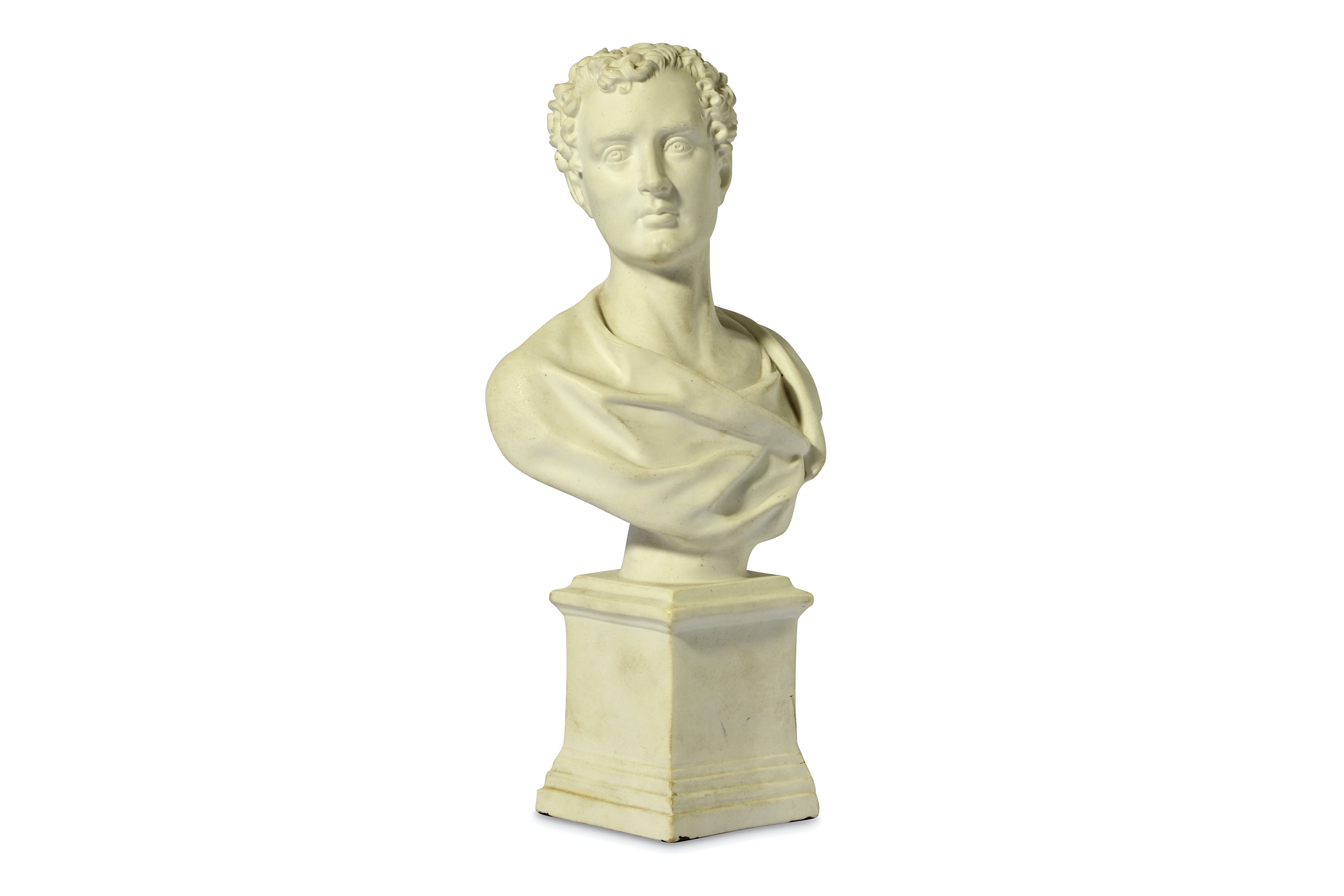 Lot 27 - AN EARLY BISQUE PORCELAIN BUST OF LORD BYRON