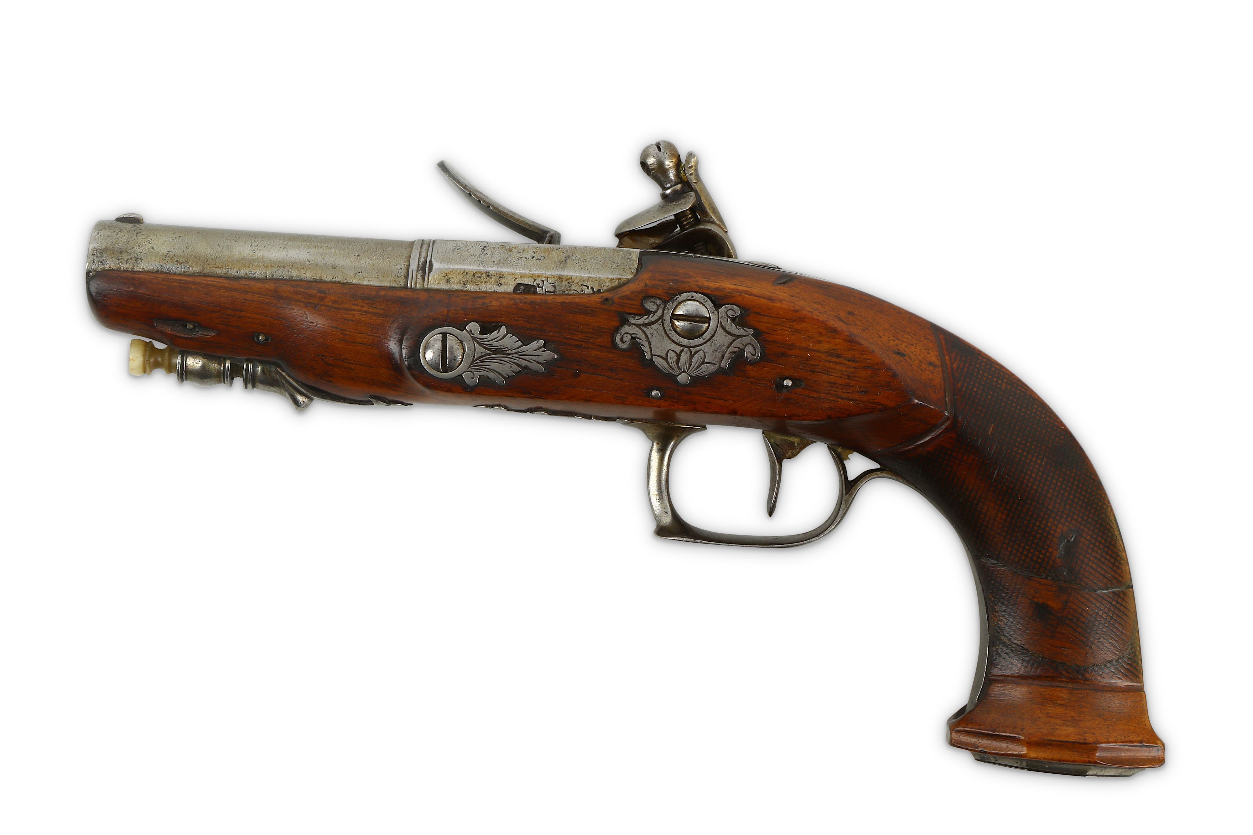 Lot 425 - A late 18th Century Belgian flintlock pistol,