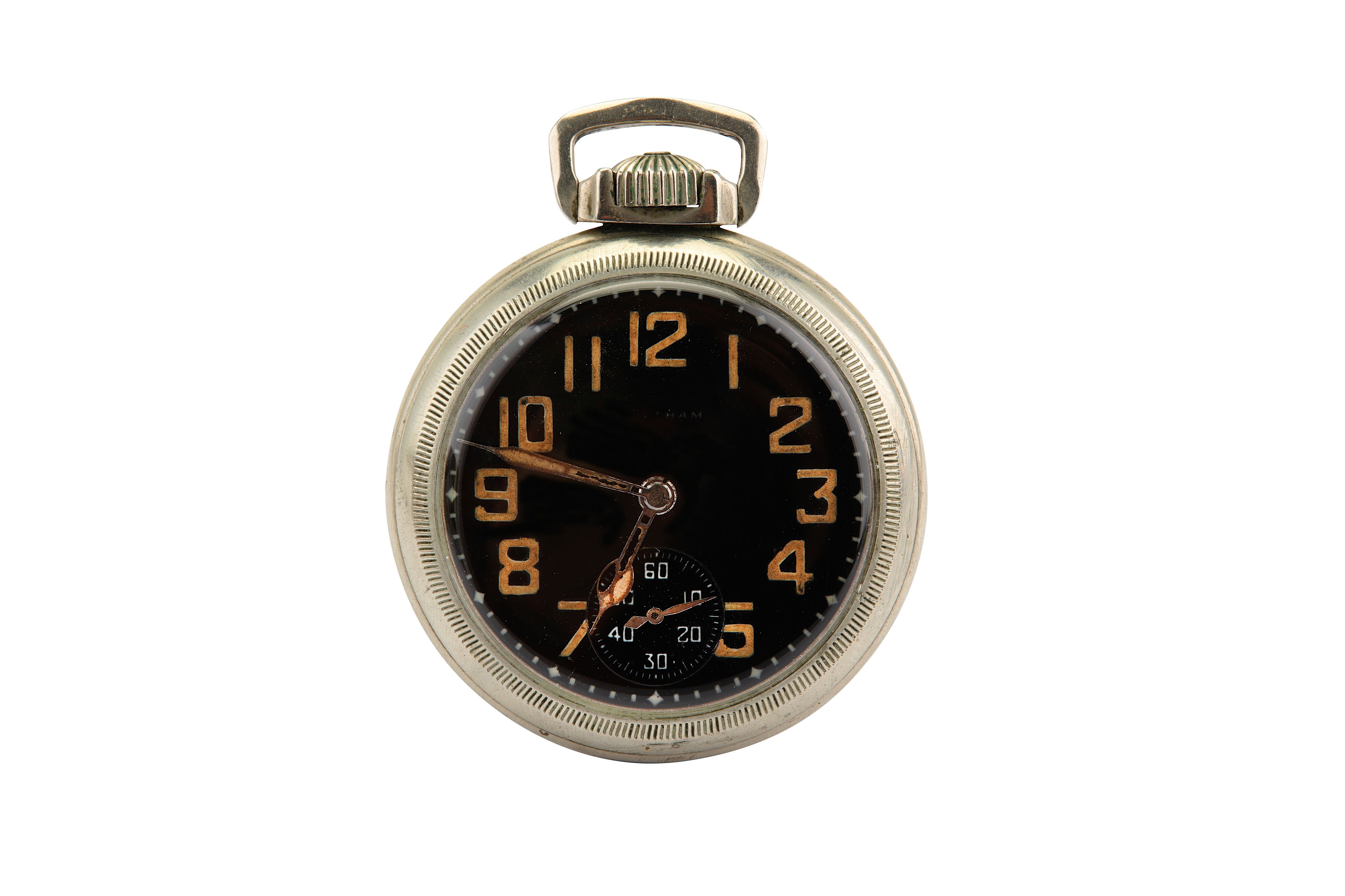 Lot 618 - WALTHAM. AN OPEN FACE MILITARY POCKET WATCH