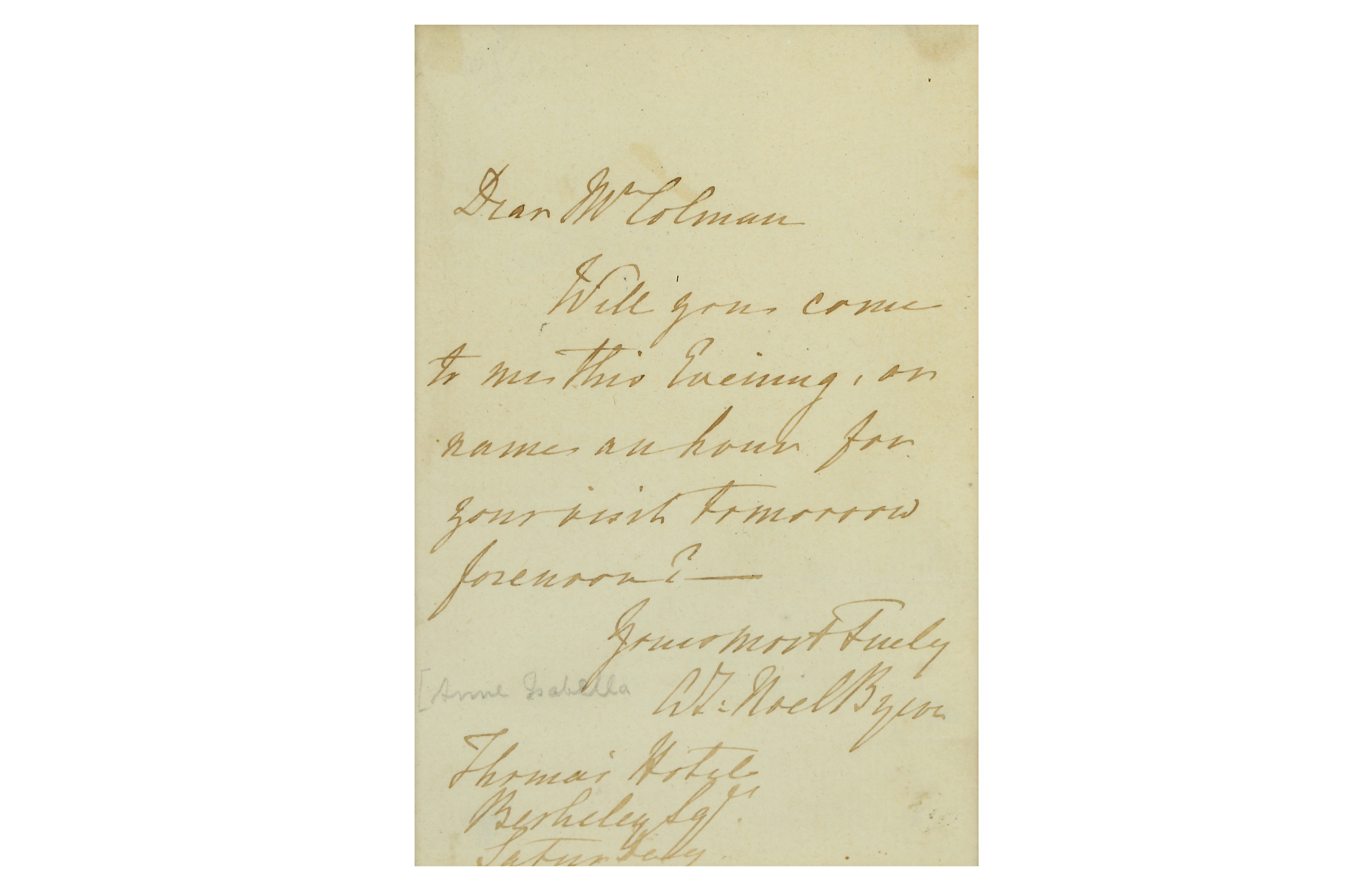 Lot 24 - AN ENVELOPE WITH BYRON'S SIGNATURE AND
