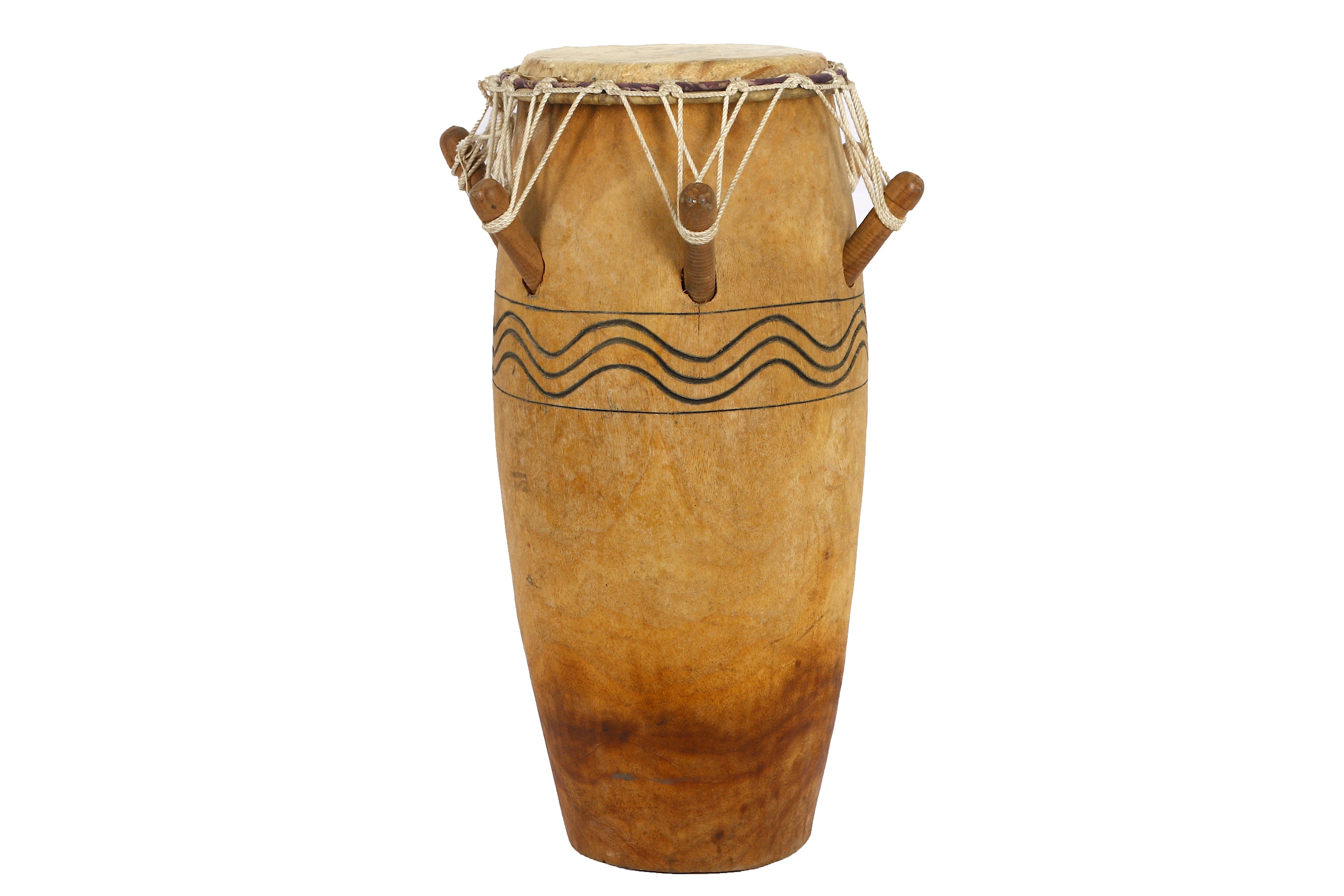 Lot 303 - AN AFRICAN WOOD DRUM With an ovoid body,