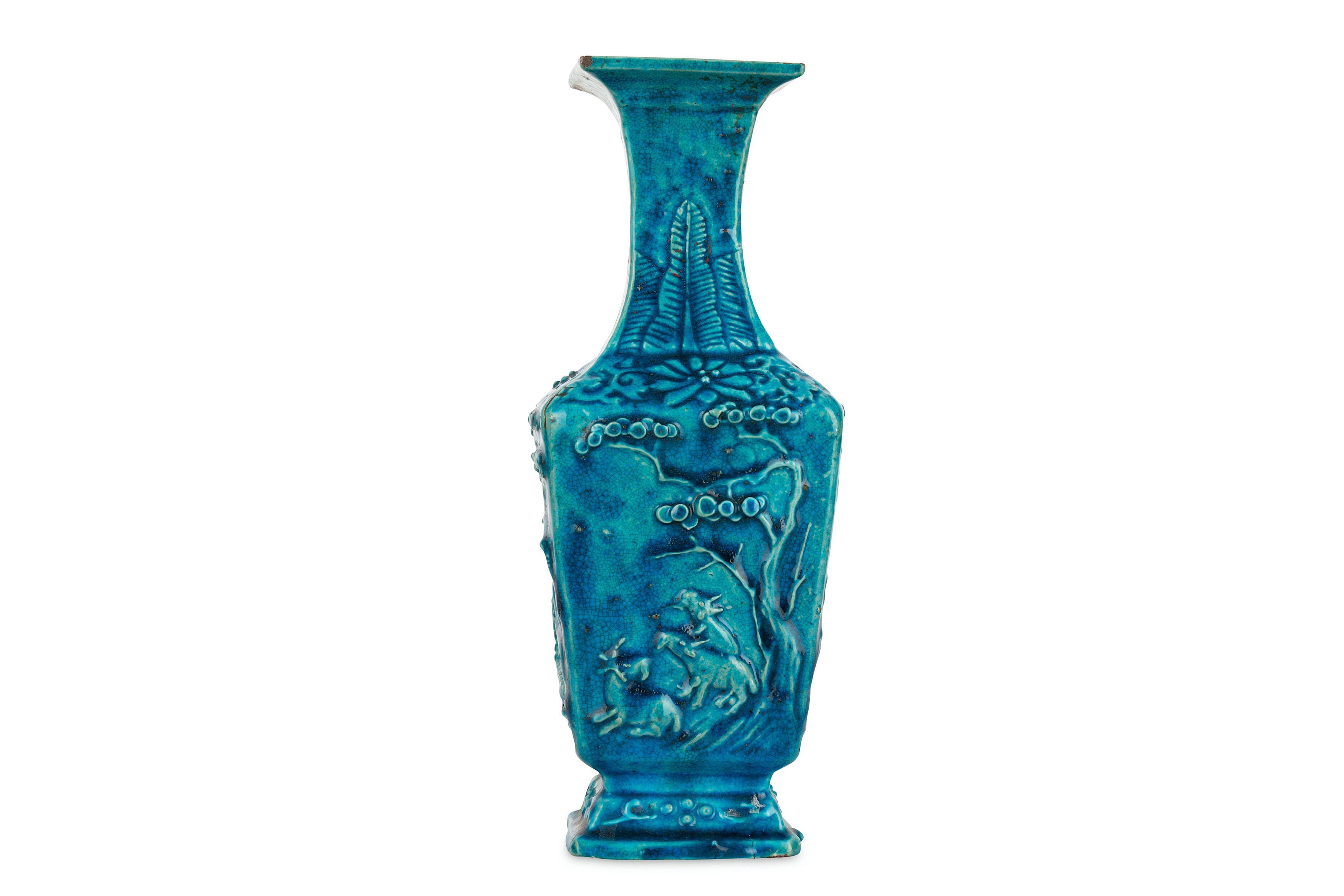 Lot 292 - A Chinese moulded turquoise glazed vase.