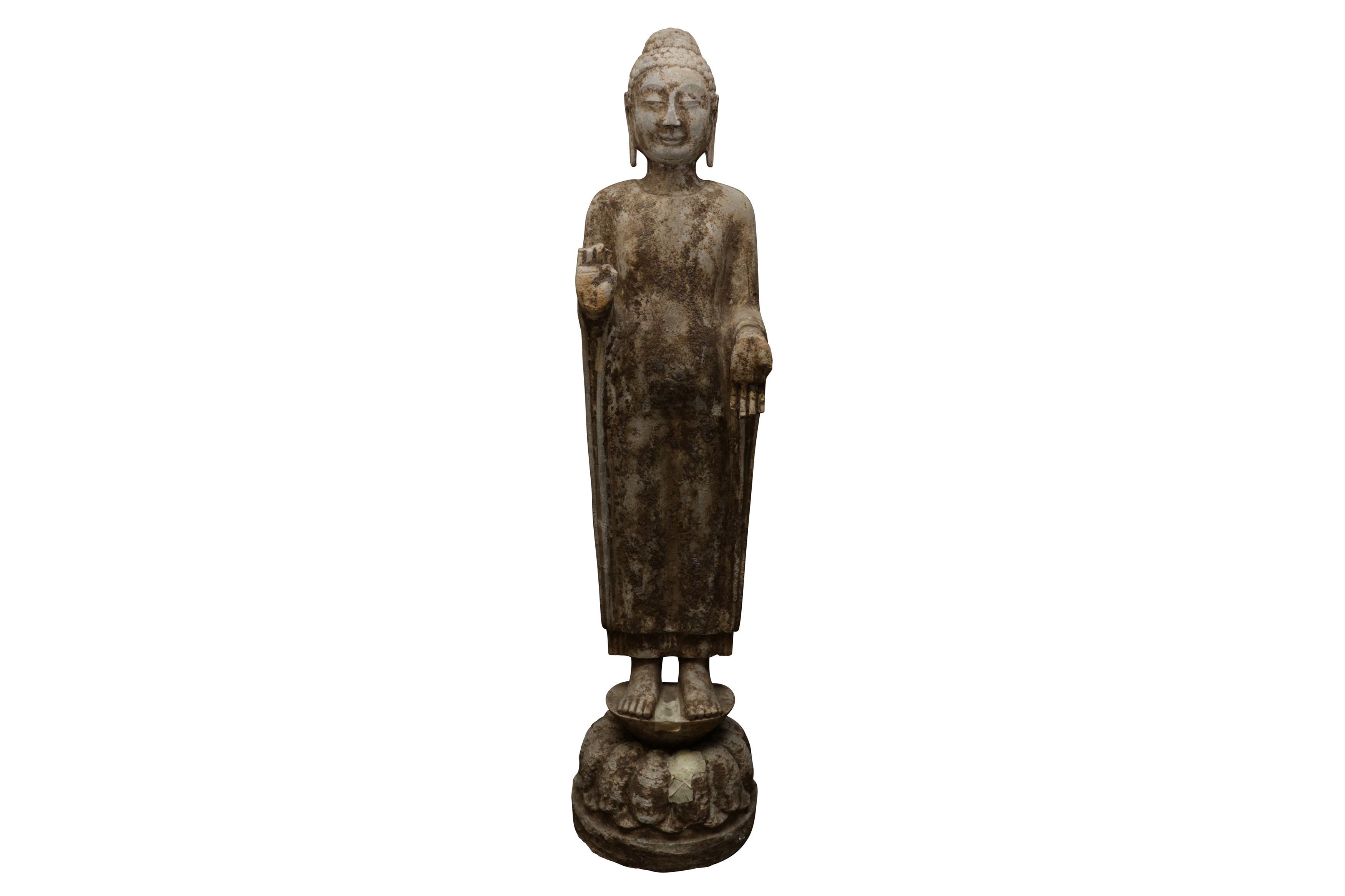 Lot 680 - A CHINESE STONE CARVING OF A STANDING BUDDHA