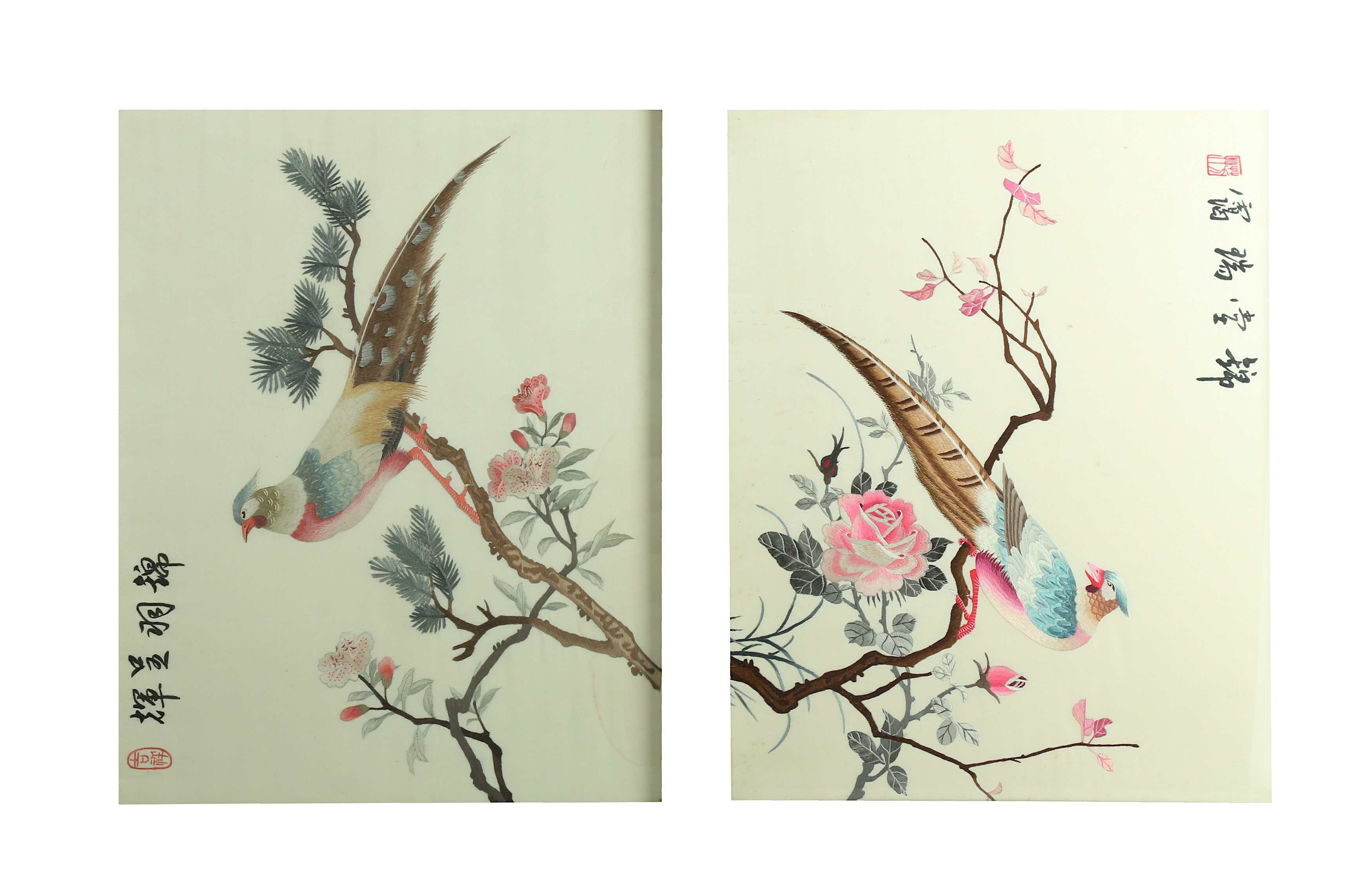 Lot 931 - SIX CHINESE SILK ‘BIRDS AND FLOWERS’