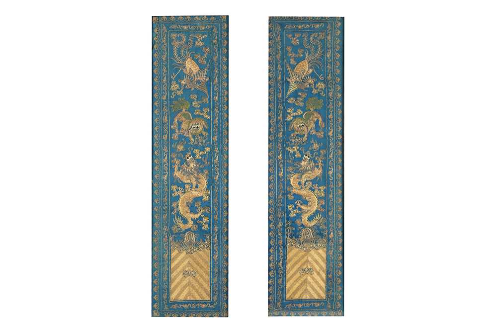 Lot 595 - A PAIR OF CHINESE SILK BLUE-GROUND