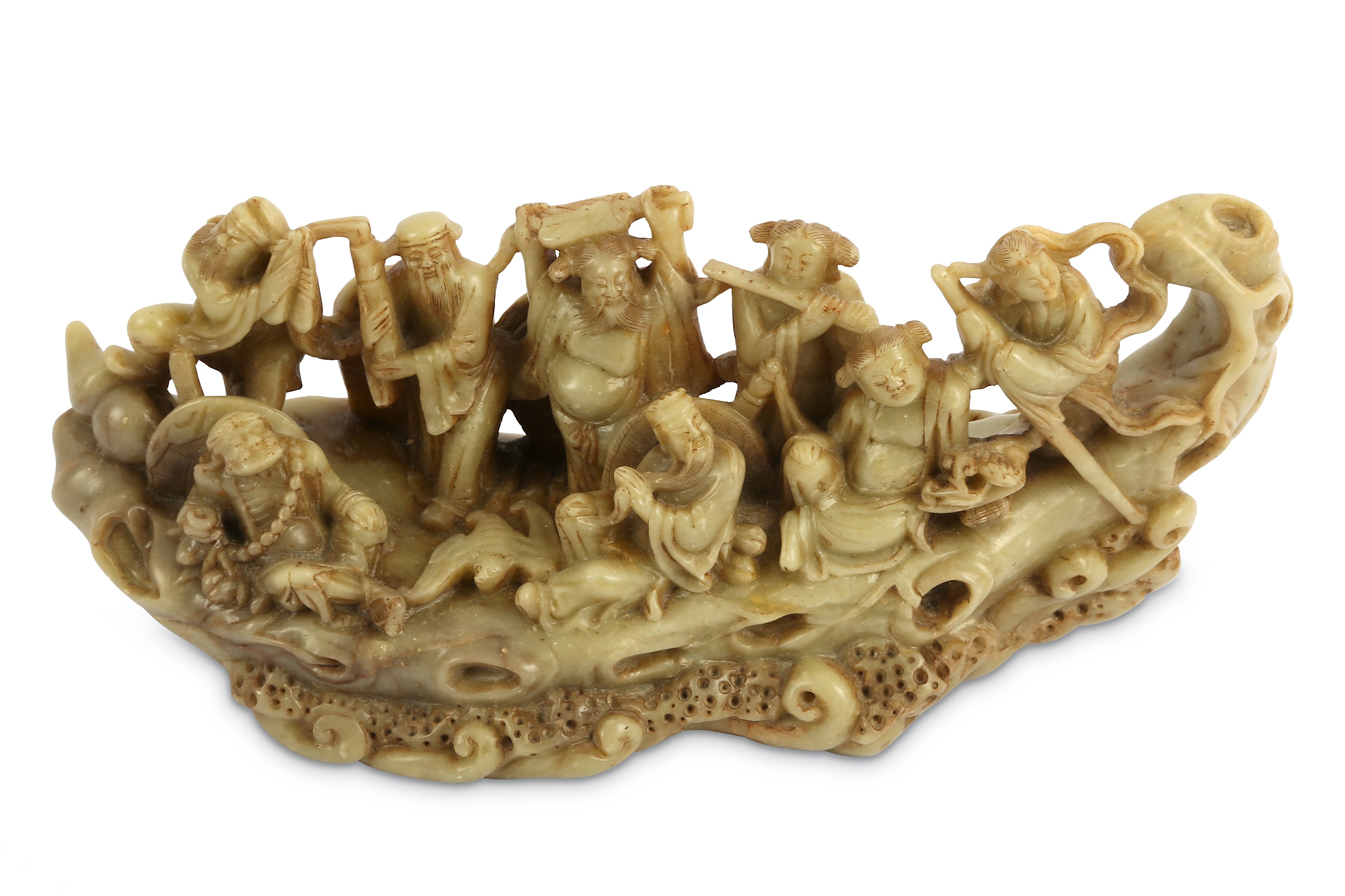Lot 222 - A Chinese soapstone carving of a eight