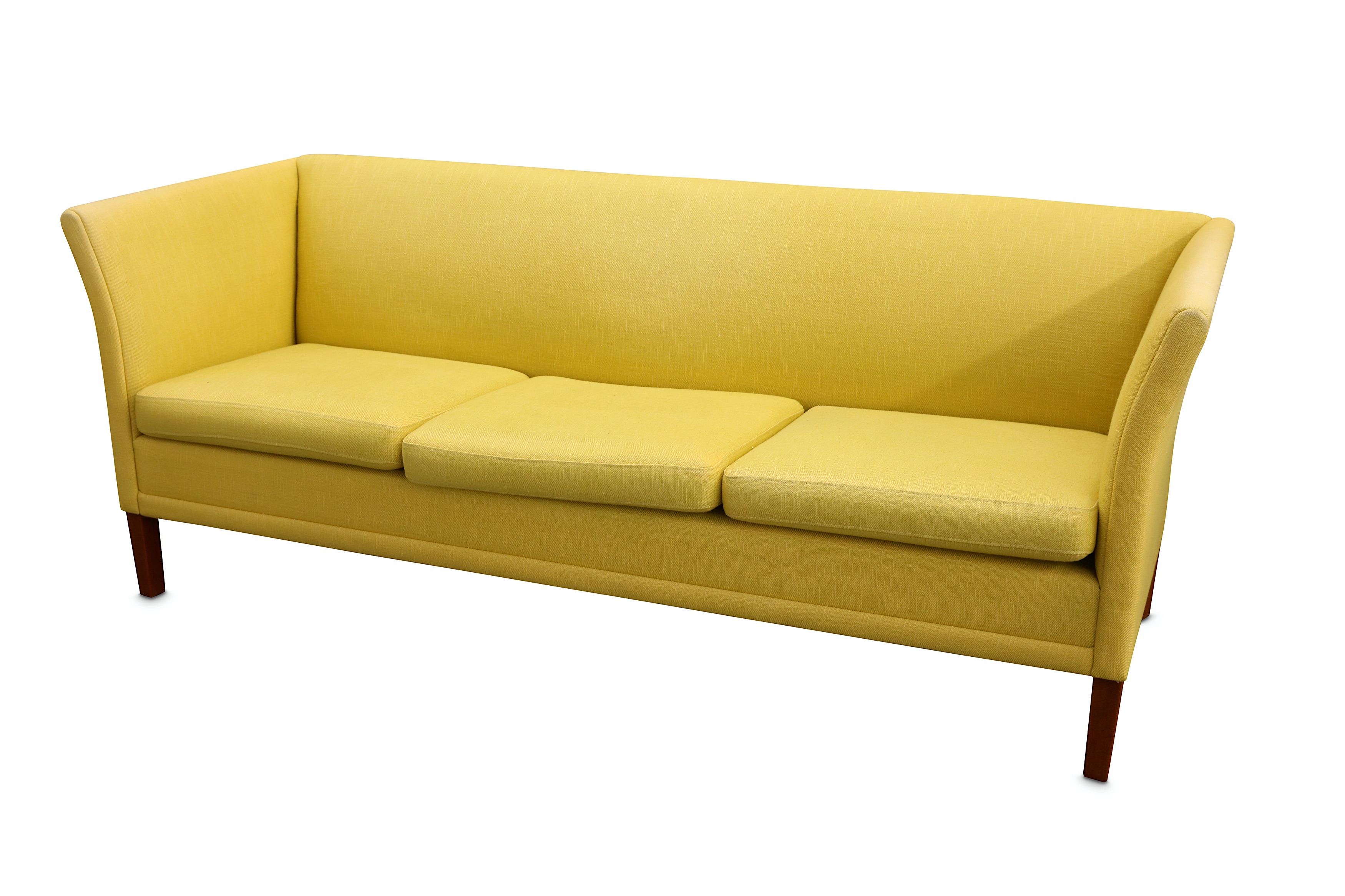 Lot 362 - A Danish three seater sofa with lemon fabric
