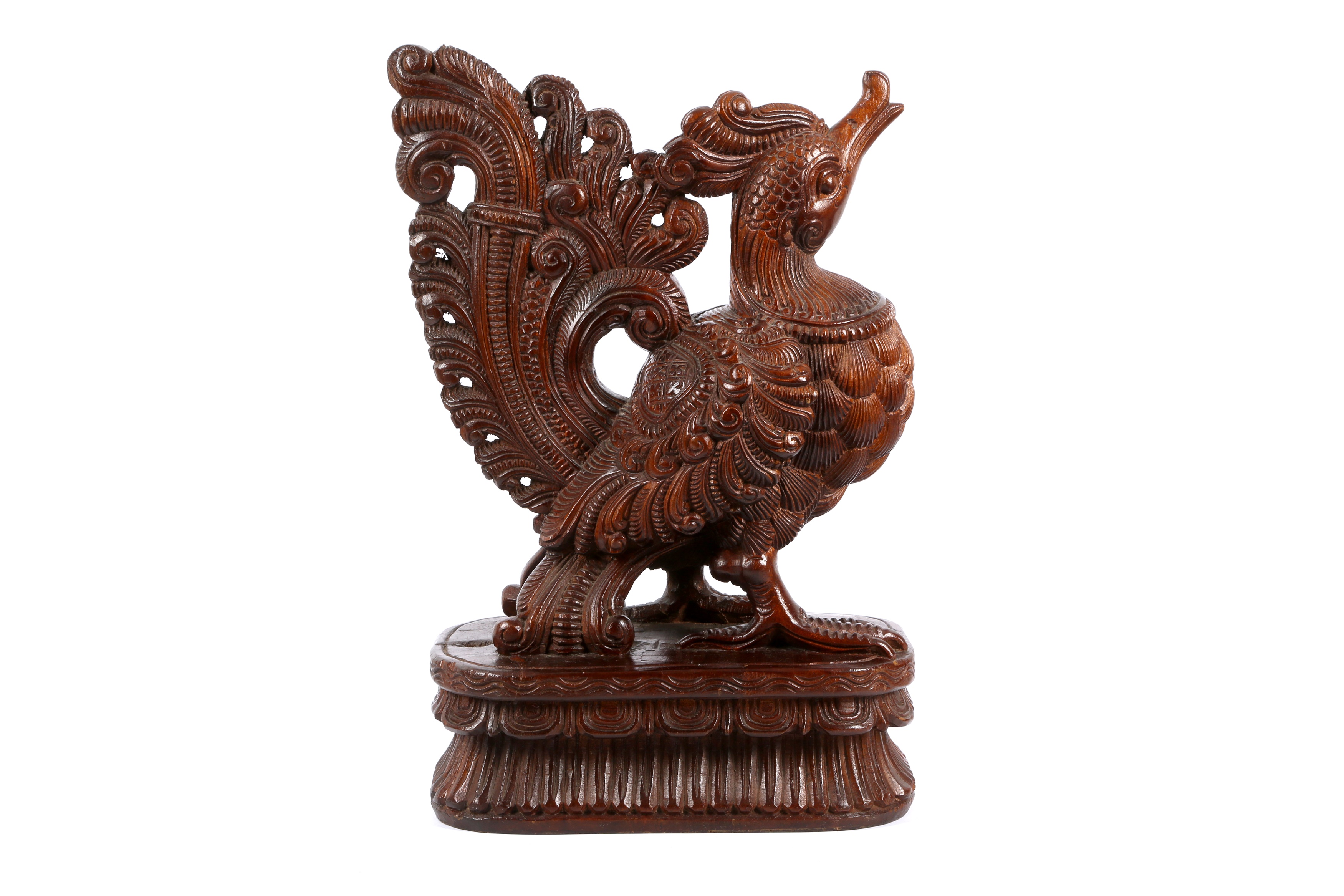 Lot 533 - AN INDIAN CARVED WOODEN COCKRELL