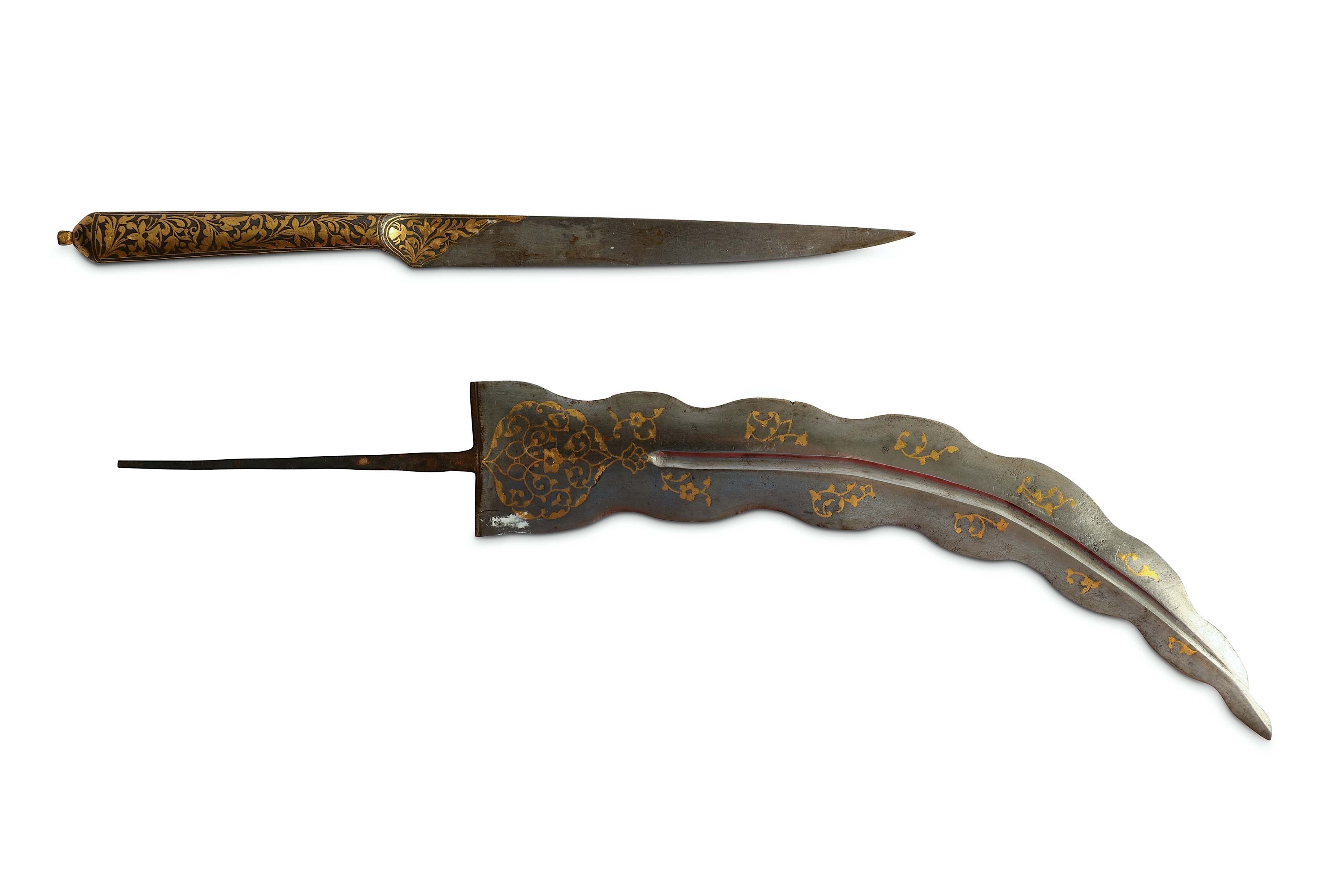 Lot 33 - * A GOLD-DAMASCENED STEEL DAGGER BLADE AND A