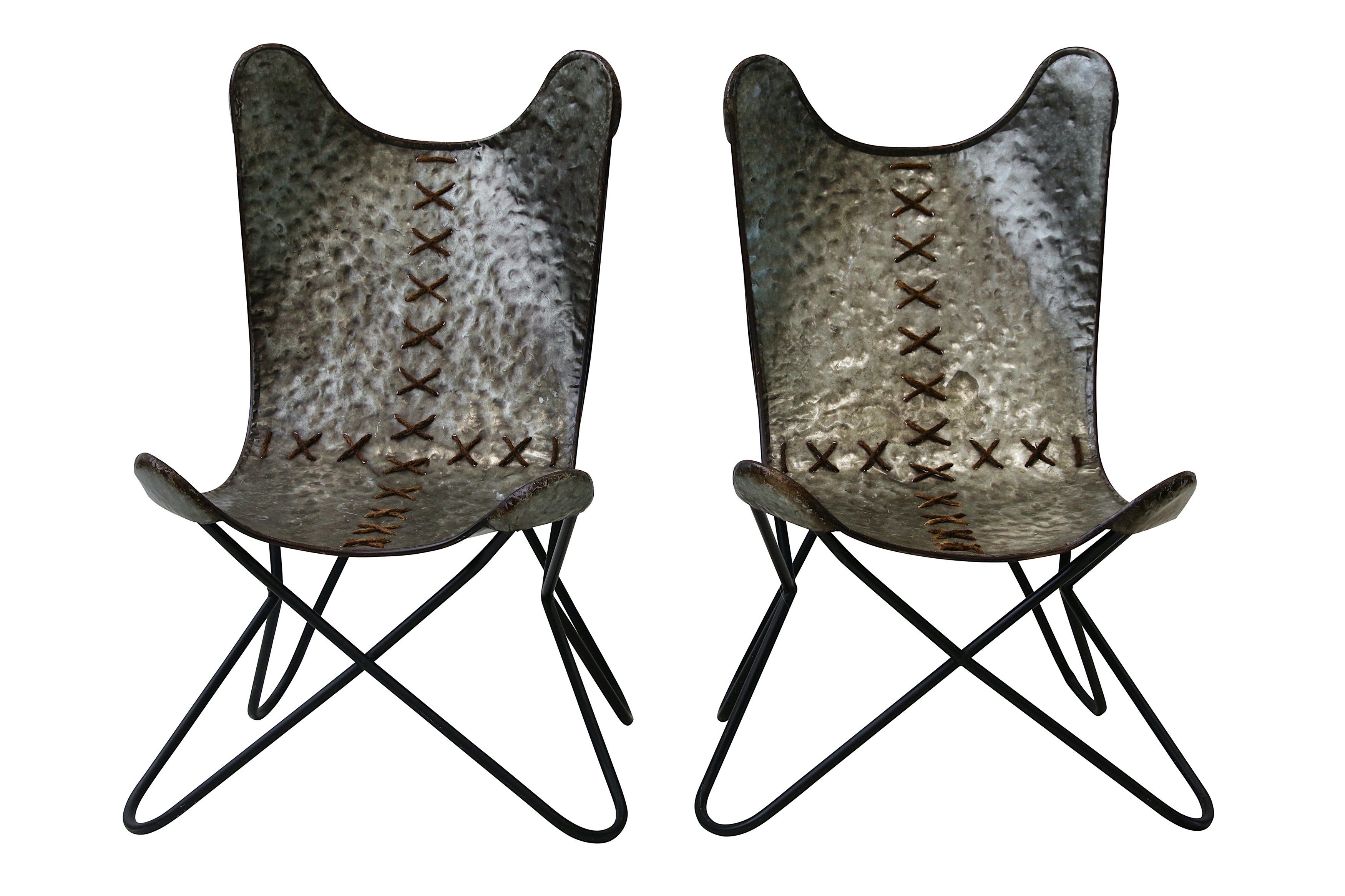 Lot 262 - A Pair of Hammered Metal Butterfly Chairs