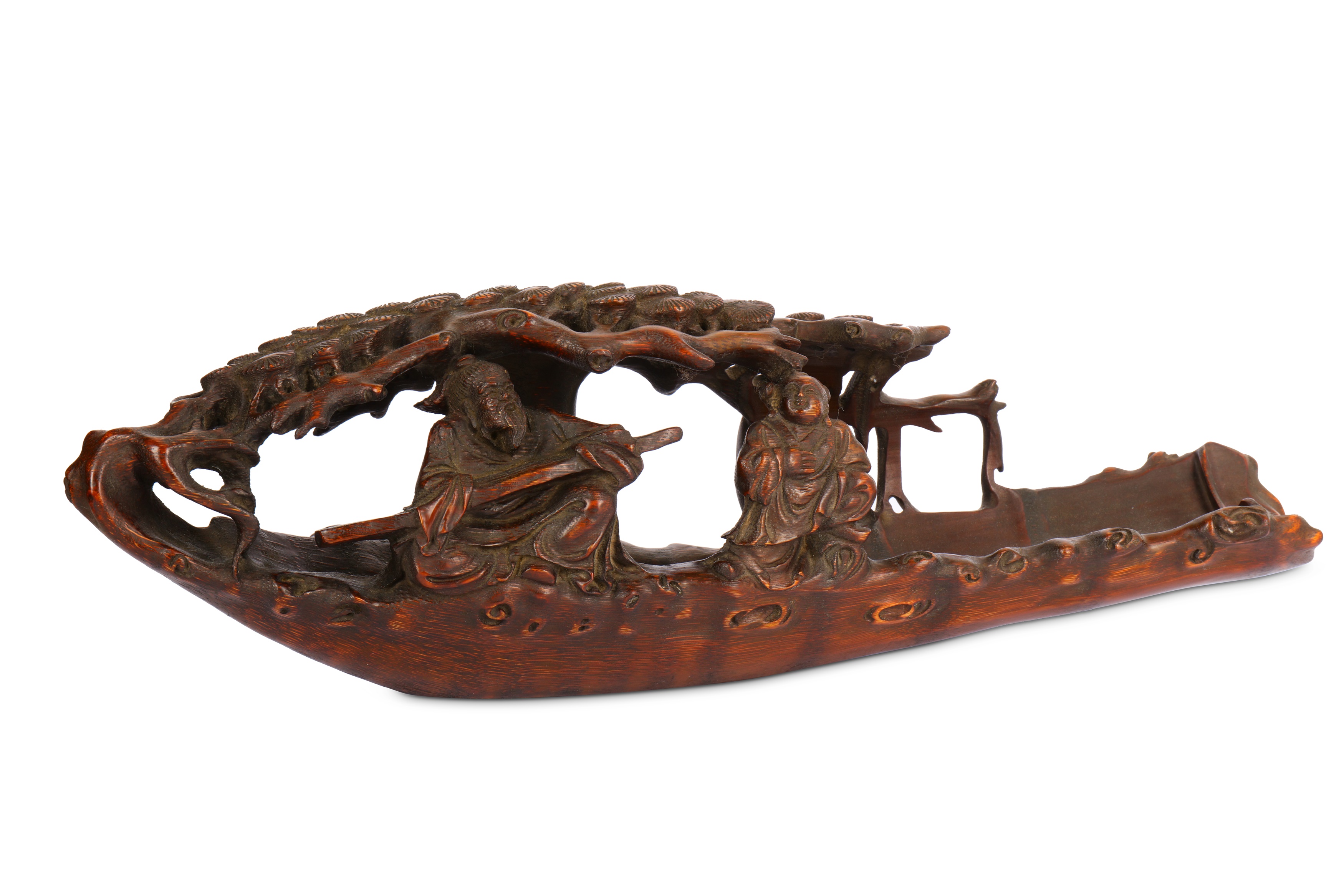 Lot 696 - A CHINESE BAMBOO 'IMMORTAL RAFT' CARVING.