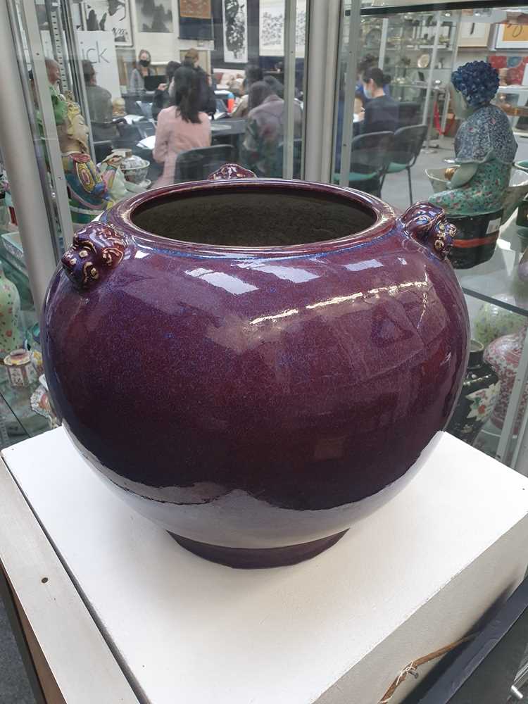 Lot 299 - A LARGE CHINESE FLAMBE-GLAZED FISH BOWL.