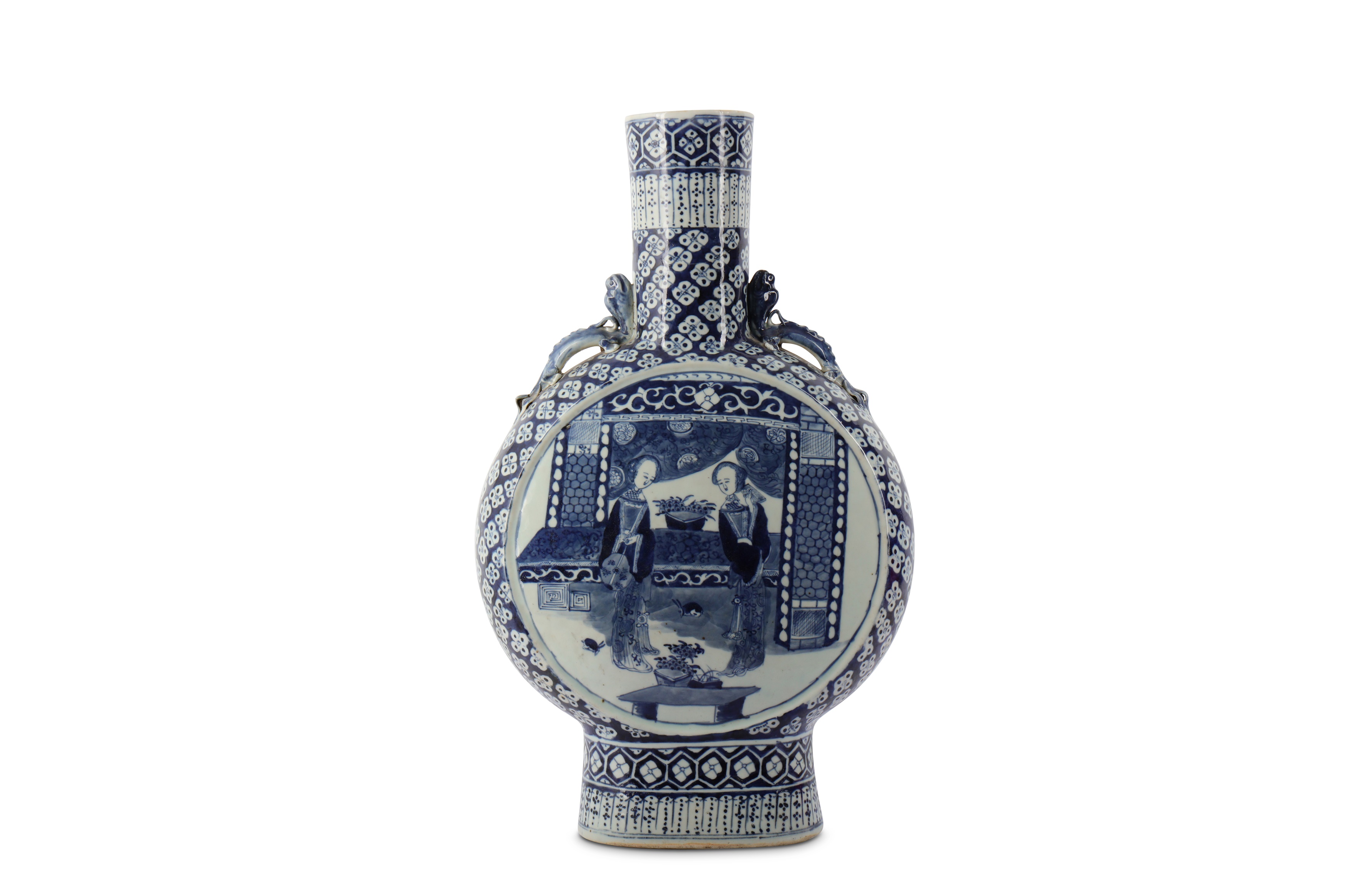 Lot 348 - A LARGE CHINESE BLUE AND WHITE MOON FLASK.