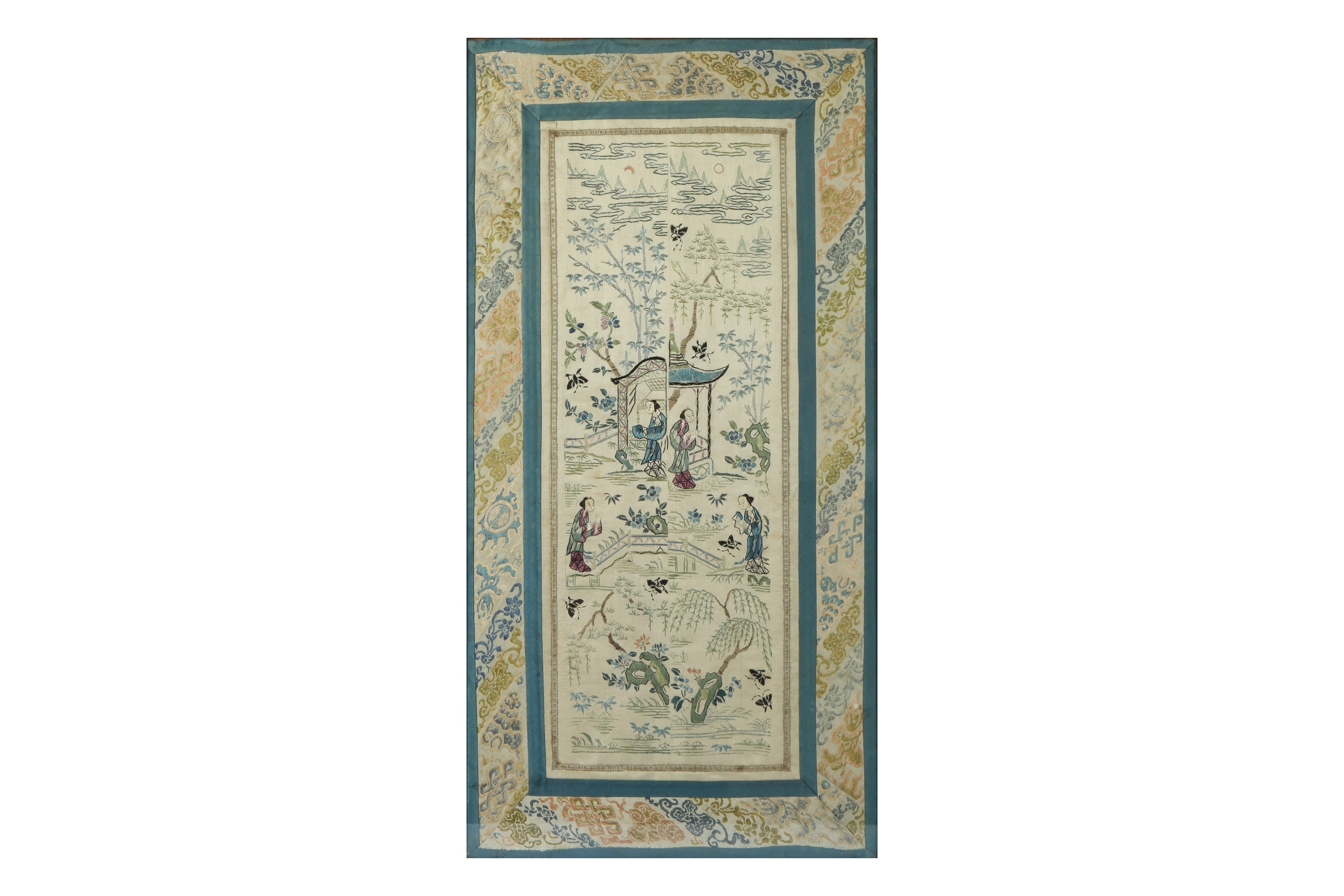 Lot 141 - THREE CHINESE EMBROIDERED PANELS.