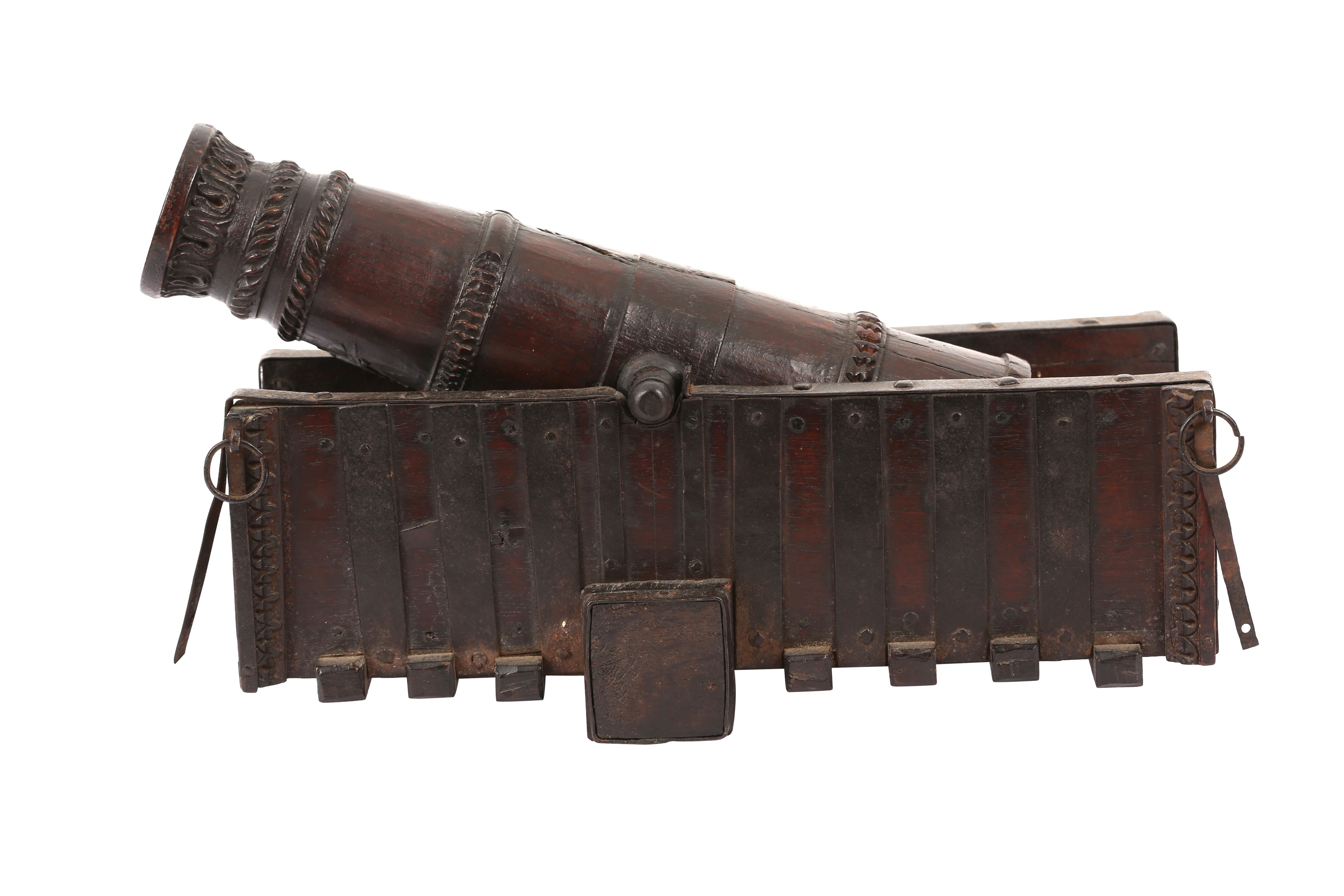 Lot 415 - AN INDIAN WOODEN CANNON MODEL