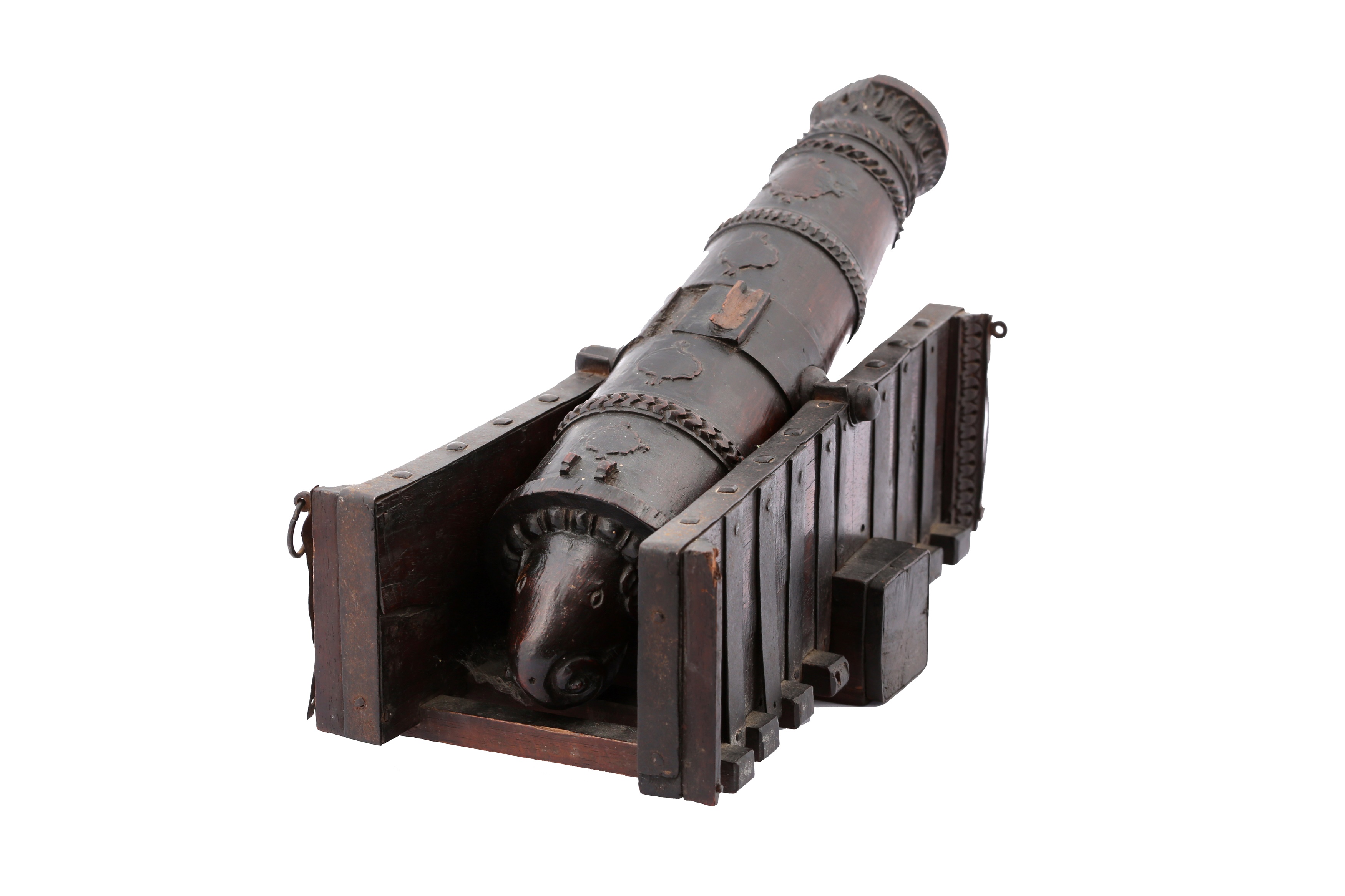 Lot 415 - AN INDIAN WOODEN CANNON MODEL