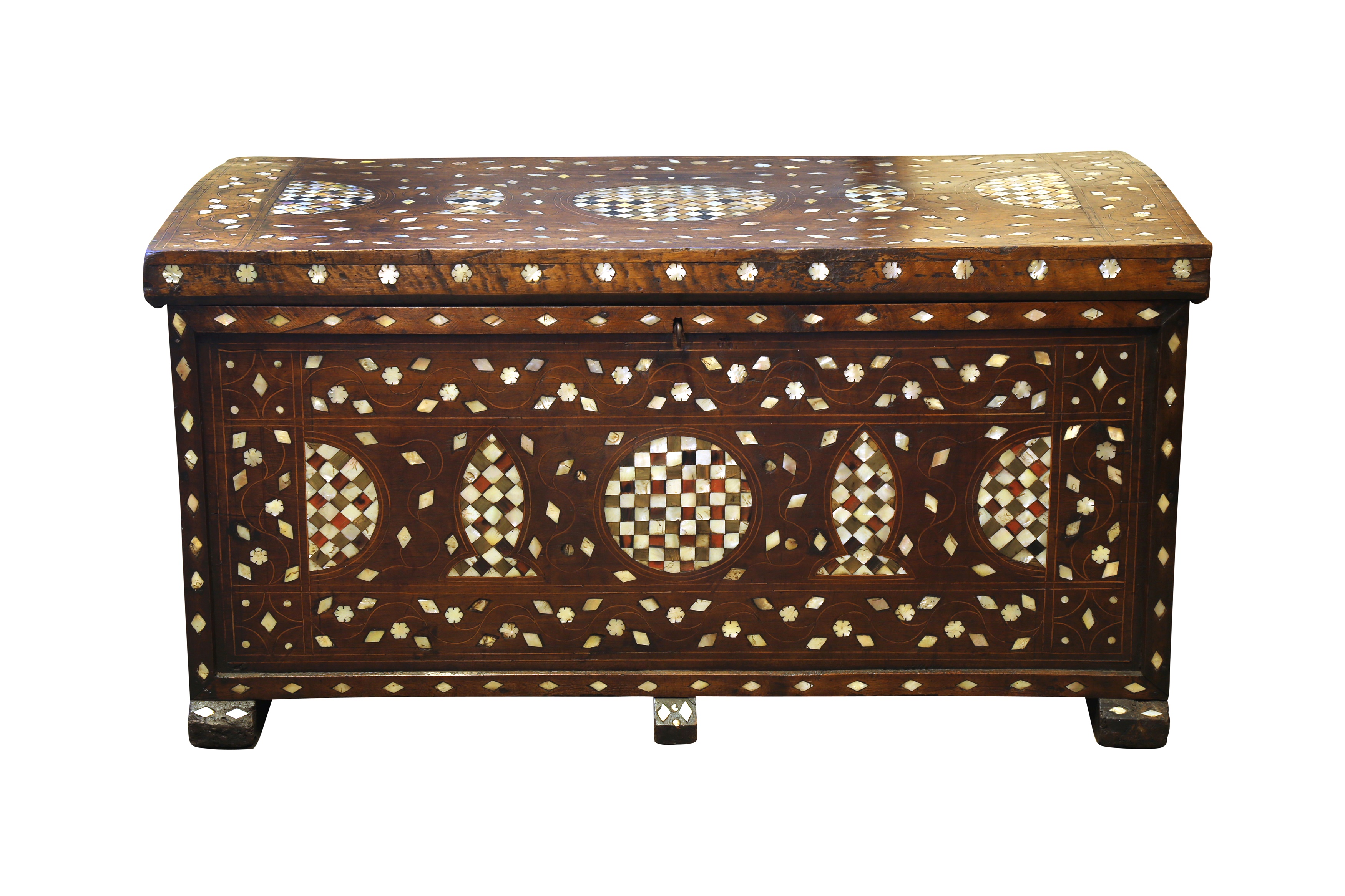 Lot 979 - λ A LARGE HARDWOOD MOTHER-OF-PEARL AND