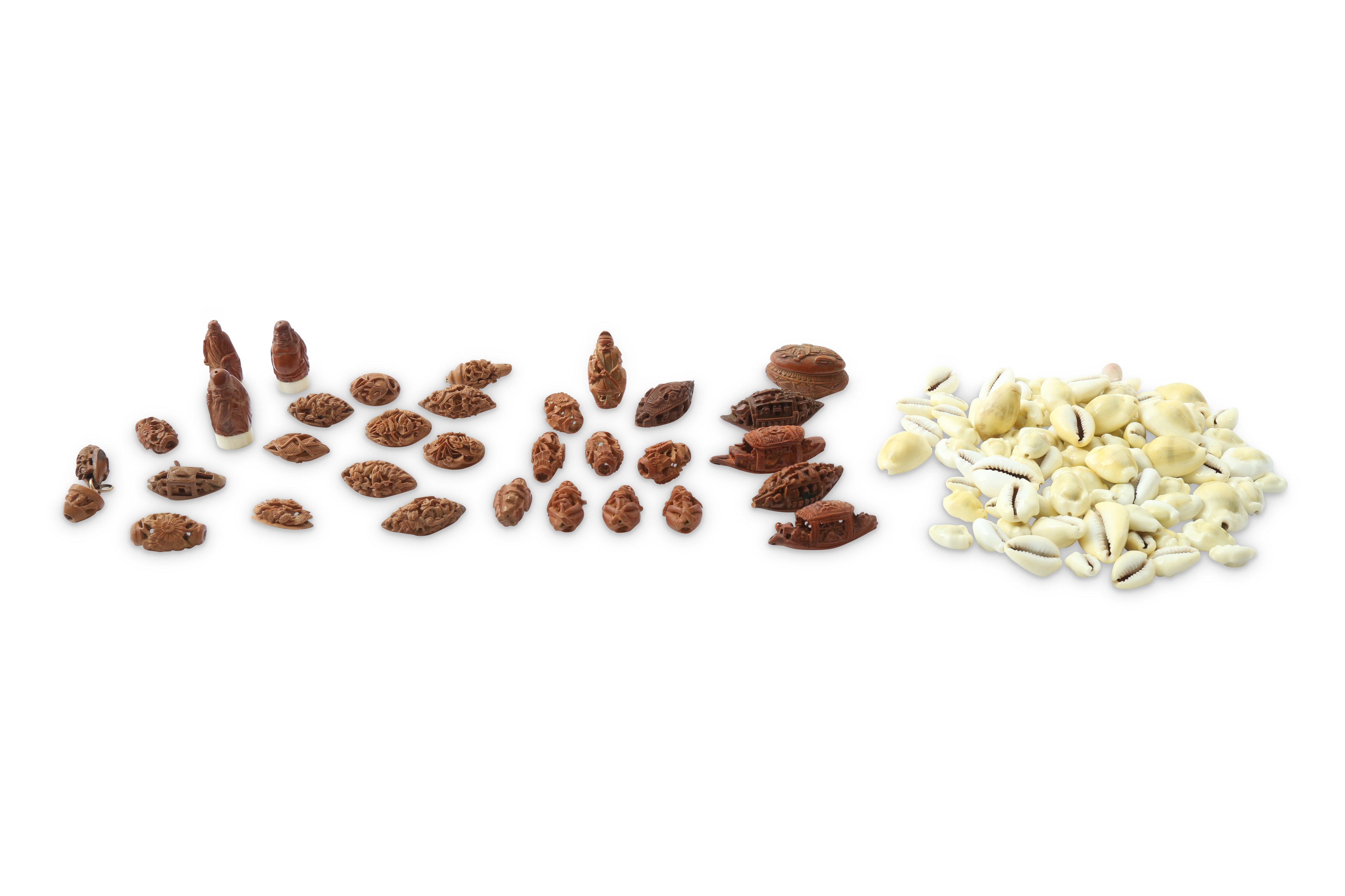 Lot 536 - A COLLECTION OF OLIVE STONE CARVINGS AND