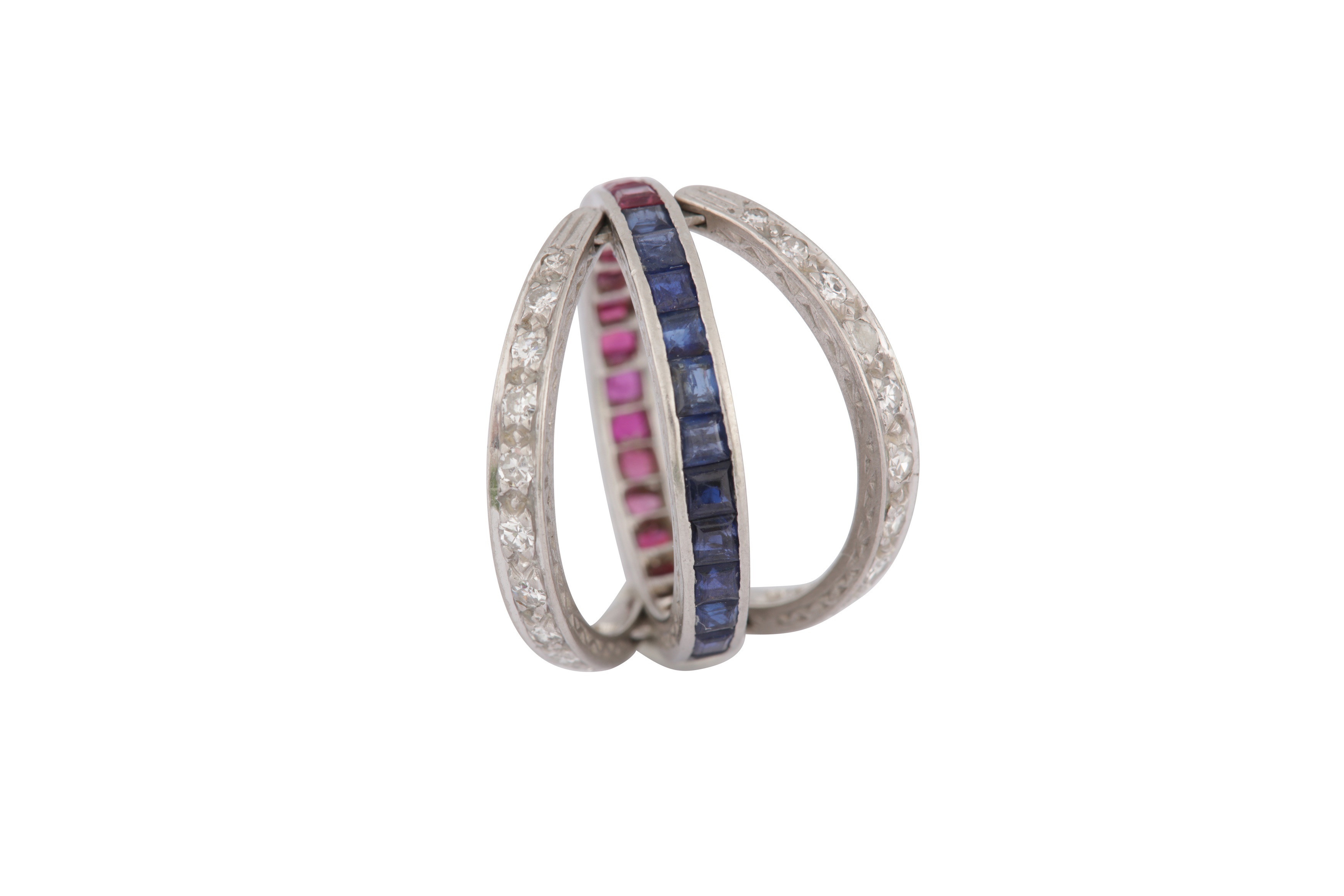 Lot 160 - A ruby, sapphire and diamond swivel ring,