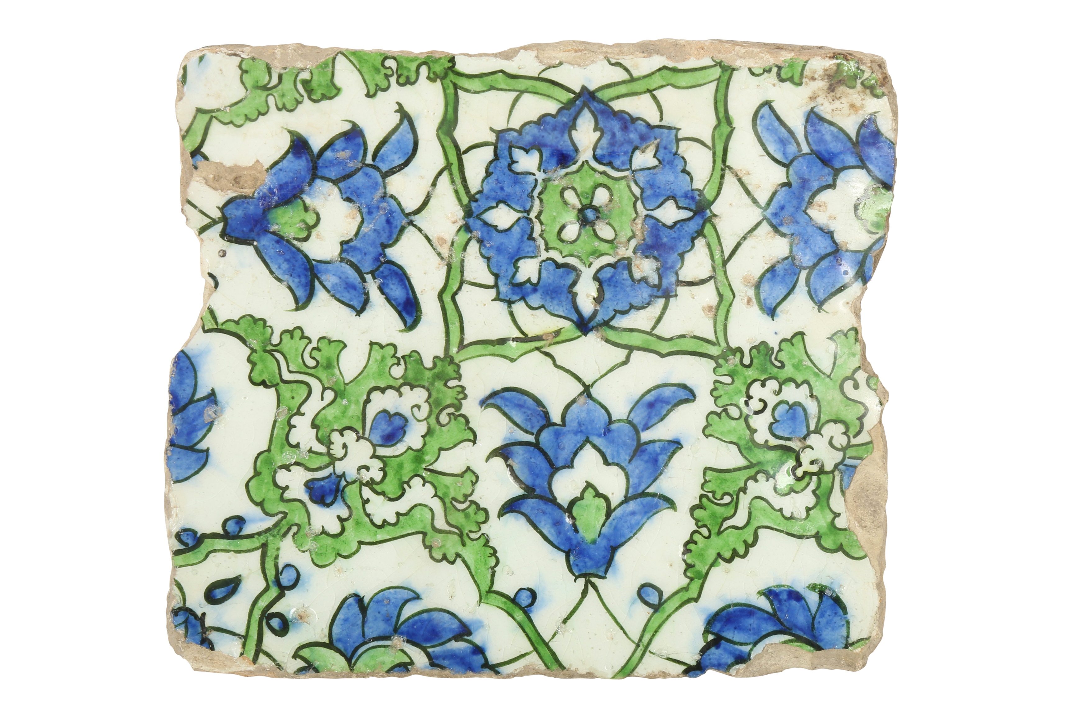 Lot 818 - A DAMASCUS POTTERY TILE FRAGMENT