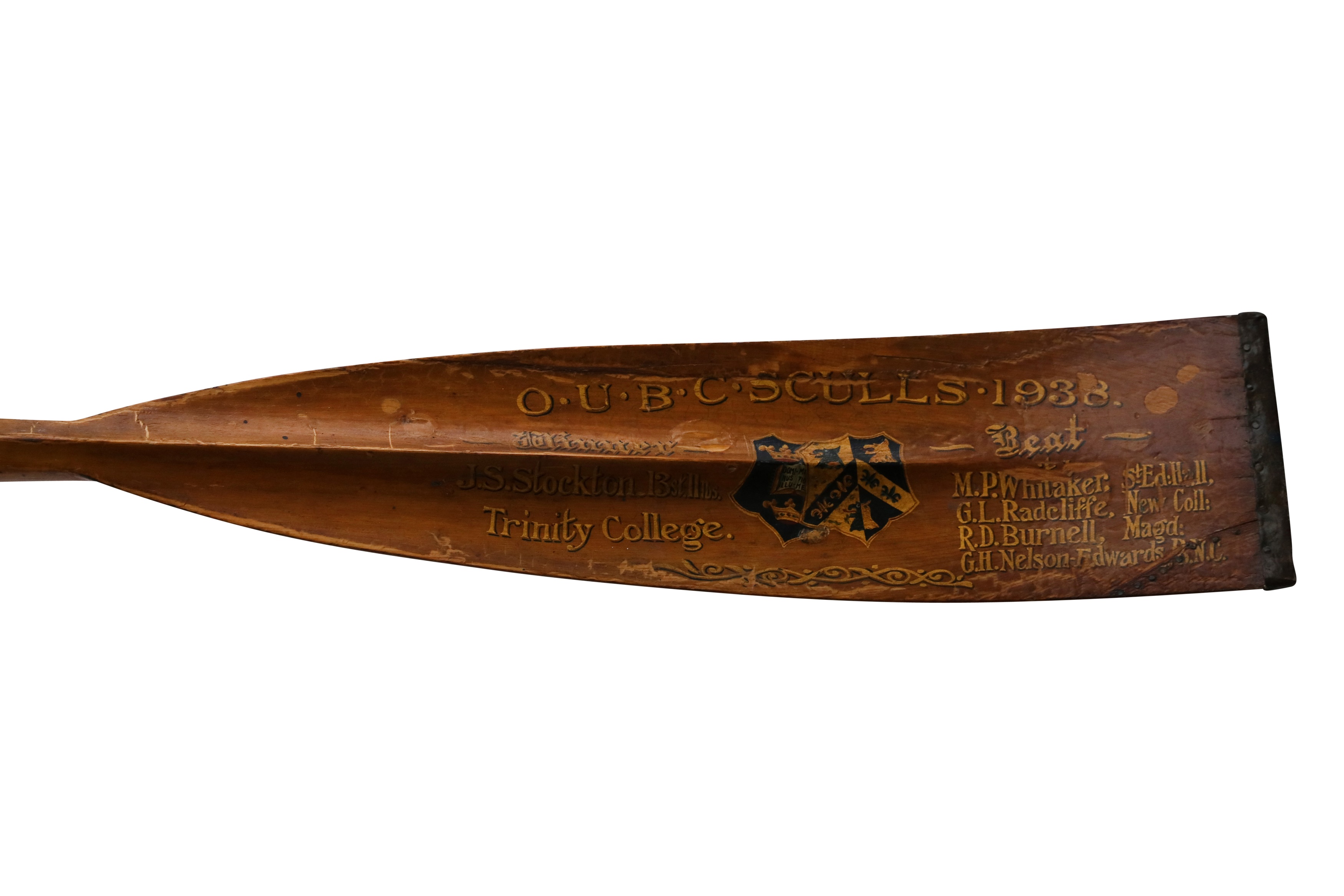 Lot 548 - A pine scull oar, dated 1938, painted with a
