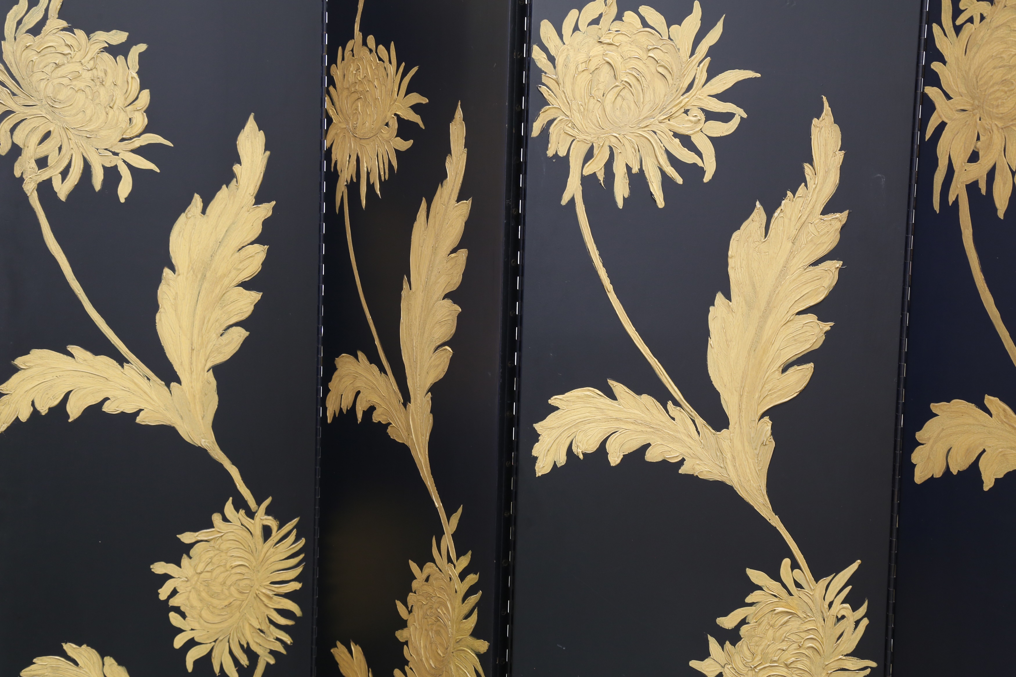 Lot 88 - A BLACK LACQUERED FIVE PANEL SCREEN, LATE