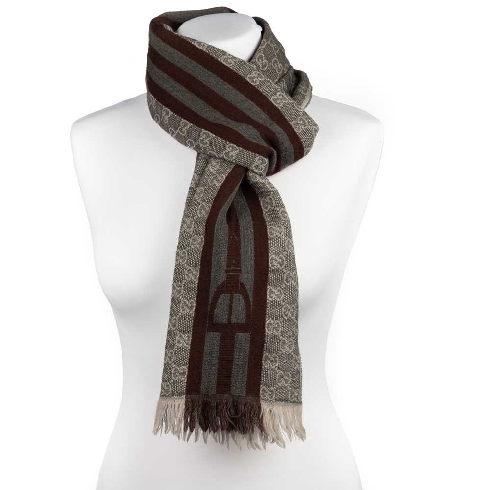 Lot 65 - Gucci Grey Monogram Motif Scarf
