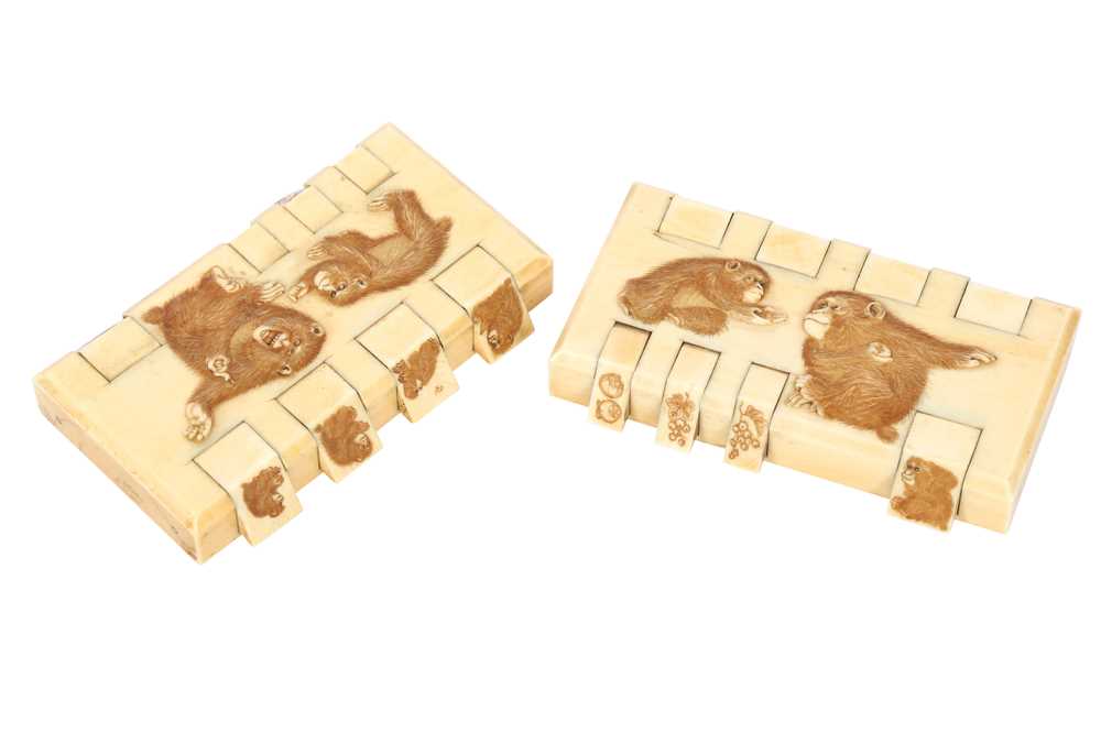 Lot 366 - A PAIR OF JAPANESE IVORY BEZIQUE MARKERS,