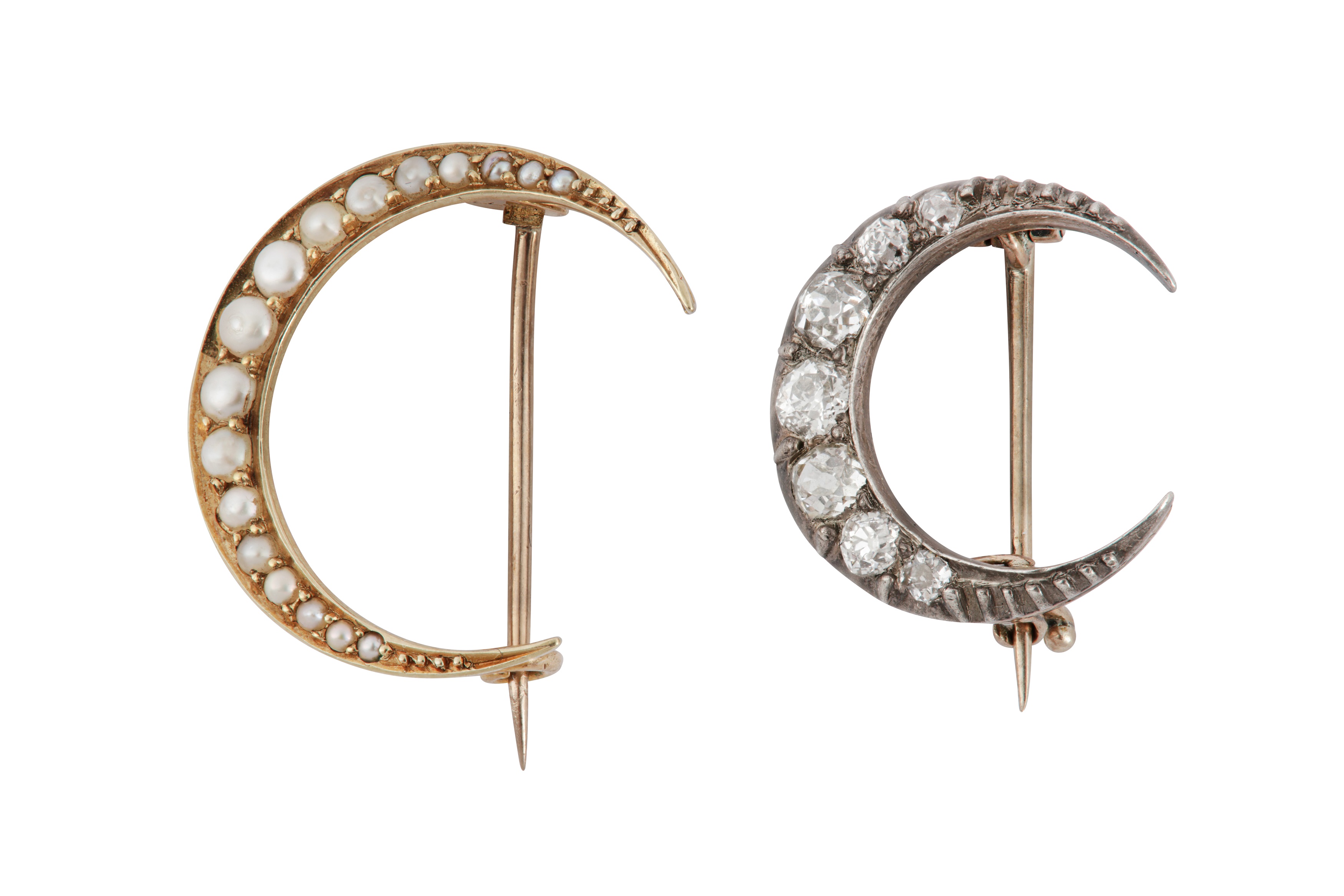Lot 133 - Two crescent moon brooches, late 19th