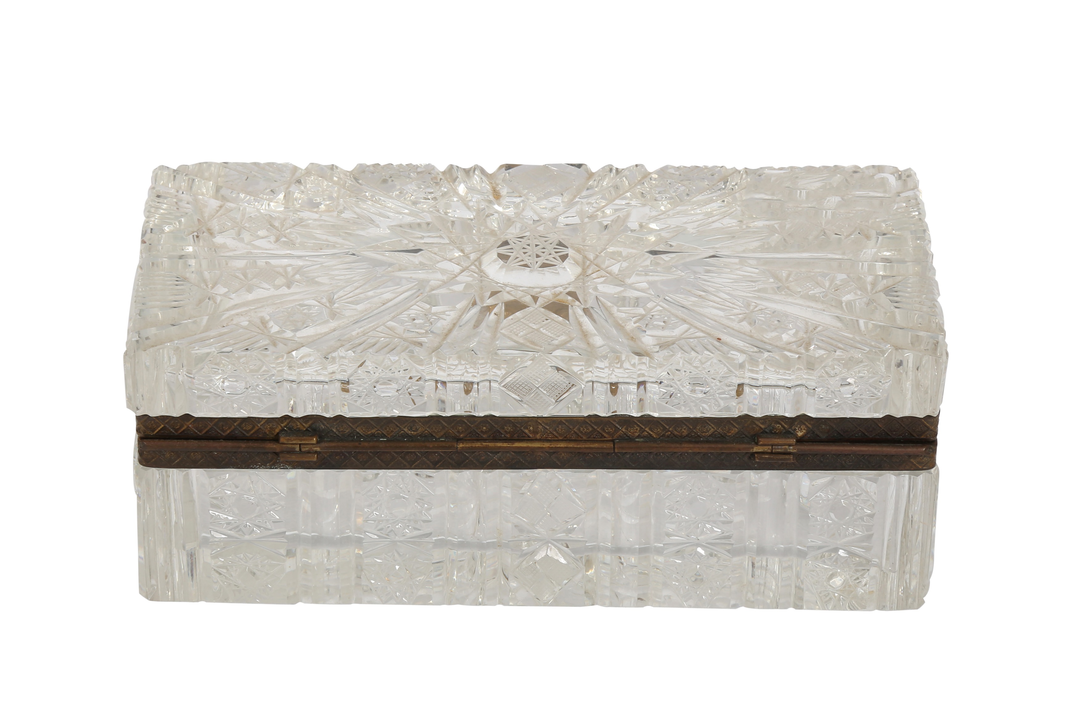 Lot 147 - A LARGE RECTANGULAR AMERICAN CUT GLASS BOX,