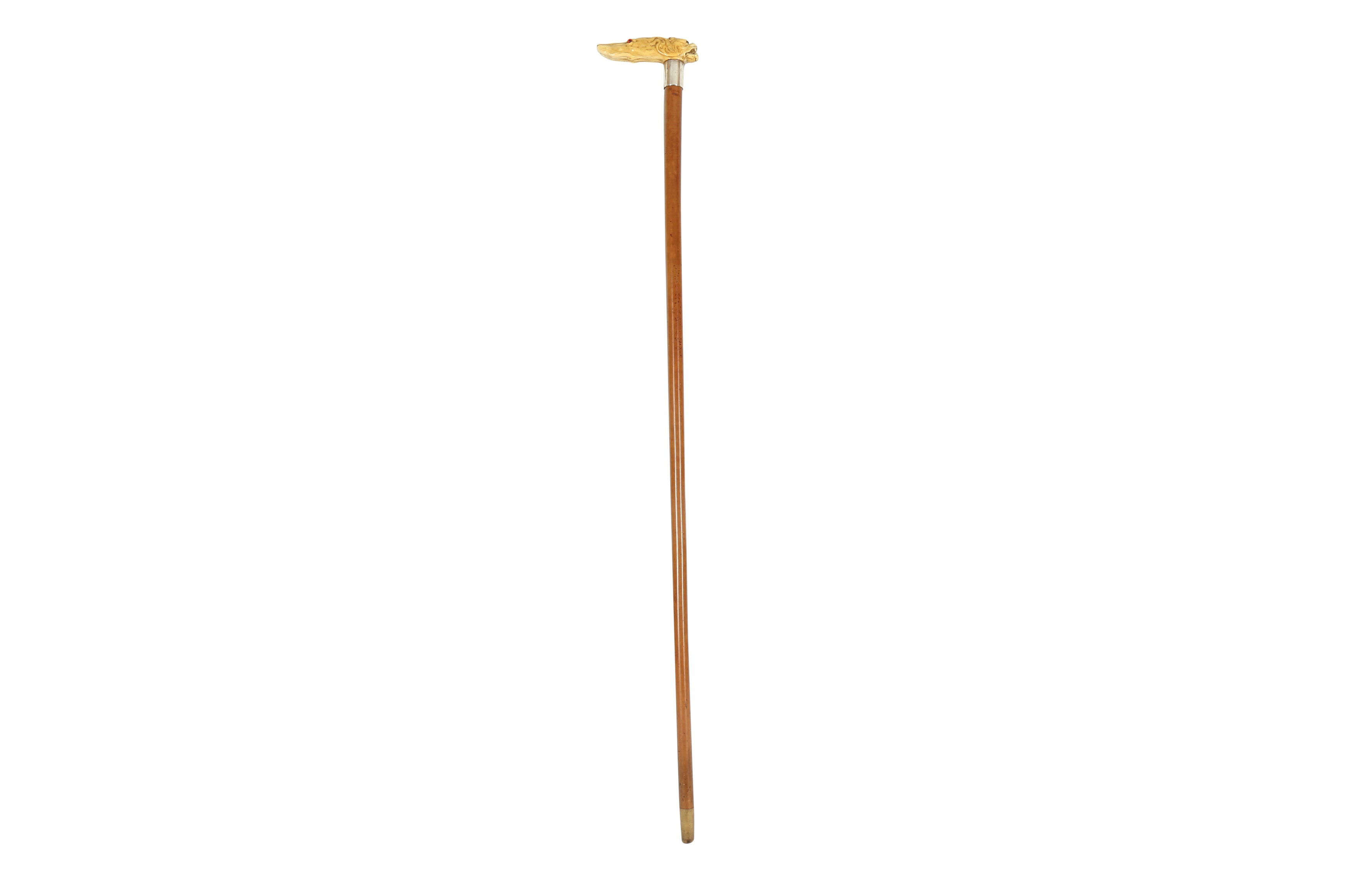 Lot 254 - A CARVED MARINE IVORY HANDLED WALKING CANE,