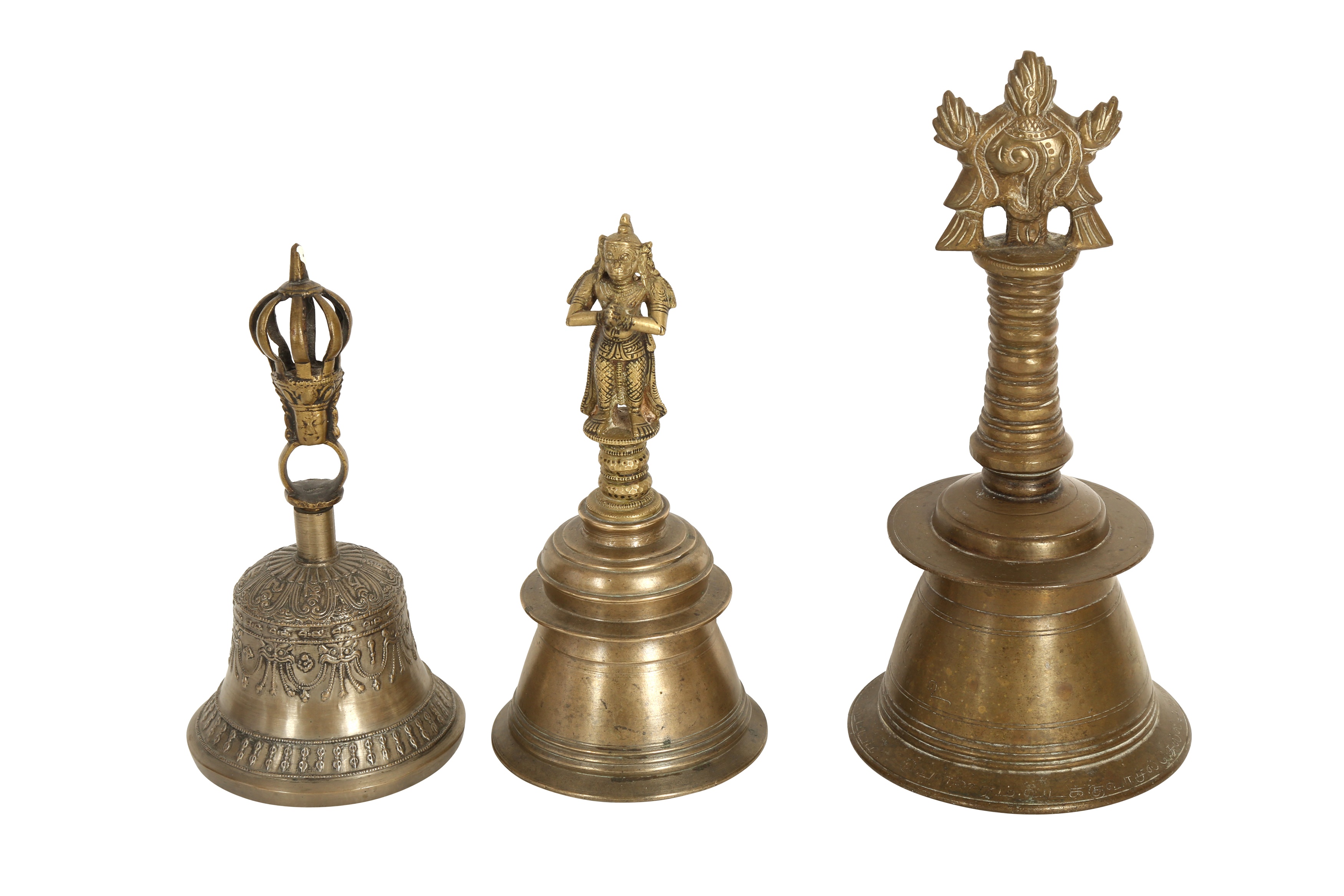 Lot 288 THREE BRONZE CEREMONIAL TEMPLE BELLS lot-288-three-bronze-ceremonial-temple-bells