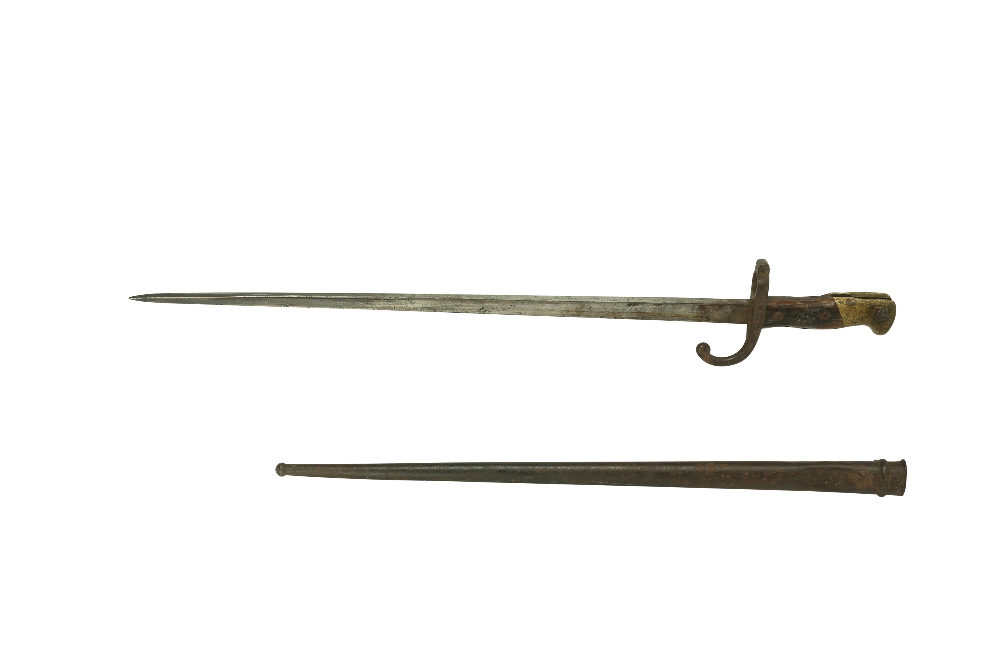 Lot 52 - A 19TH CENTURY LEATHER MOUNTED BAYONET