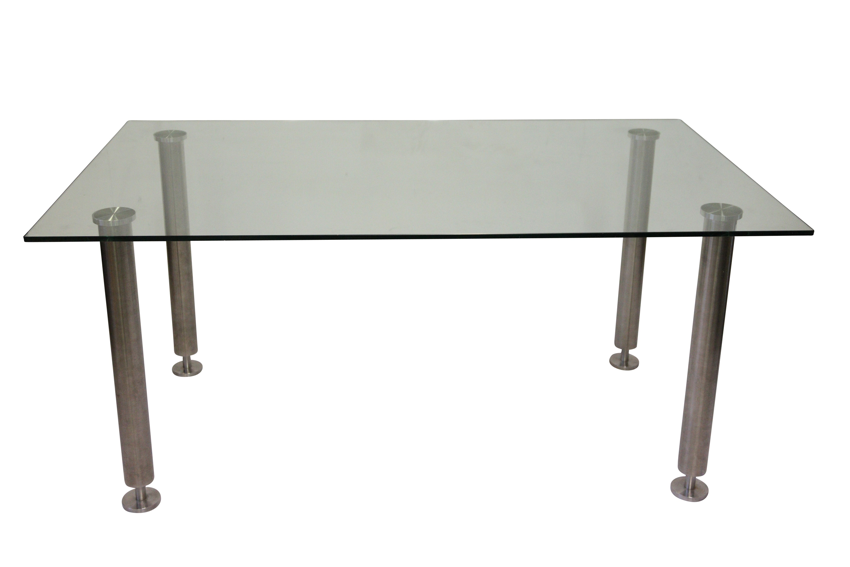 Lot 391 - A GLASS AND CHROMED STEEL RECTANGULAR TABLE,