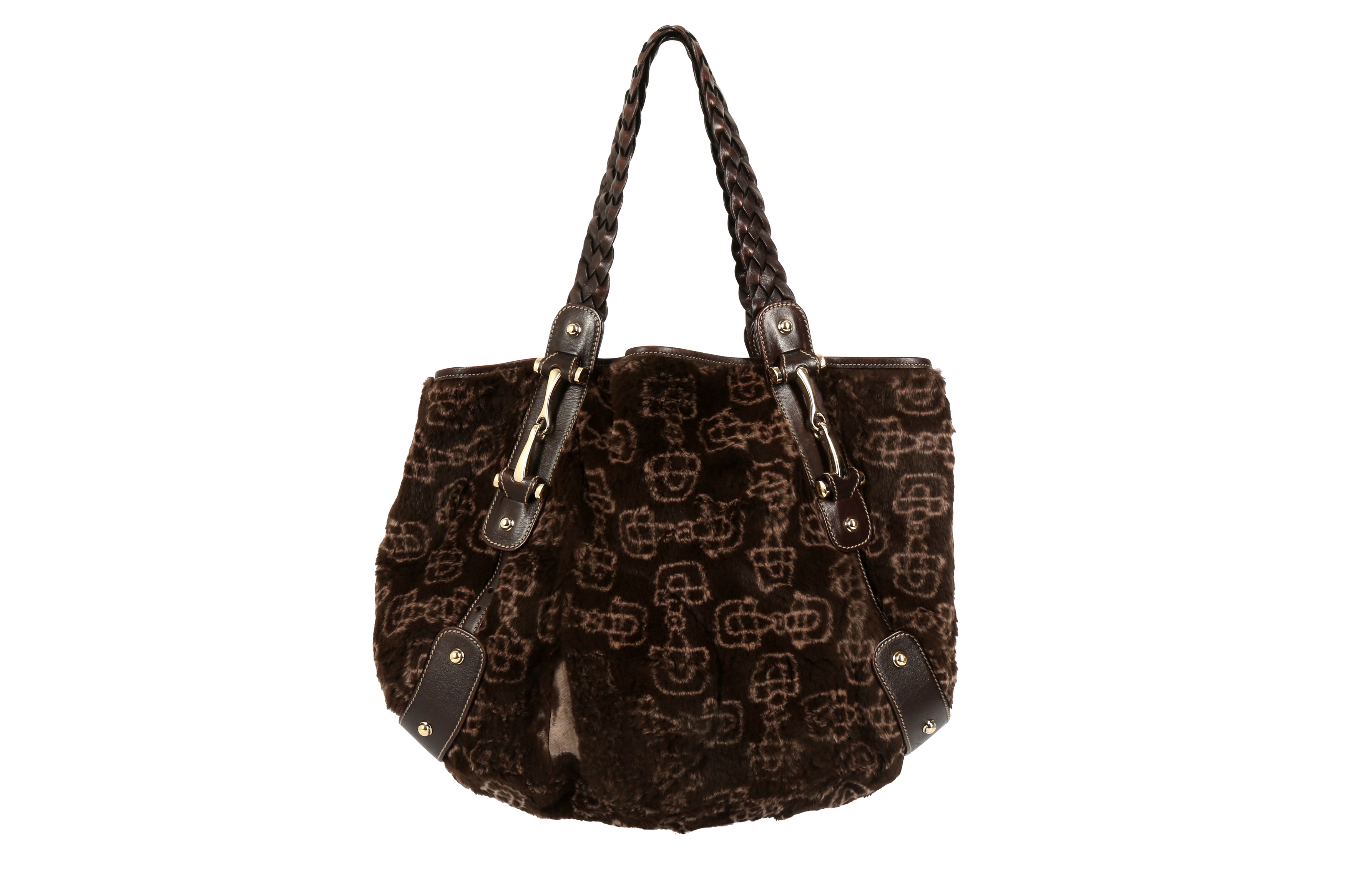 Lot 394 - GUCCI BROWN RABBIT FUR PELHAM BAG