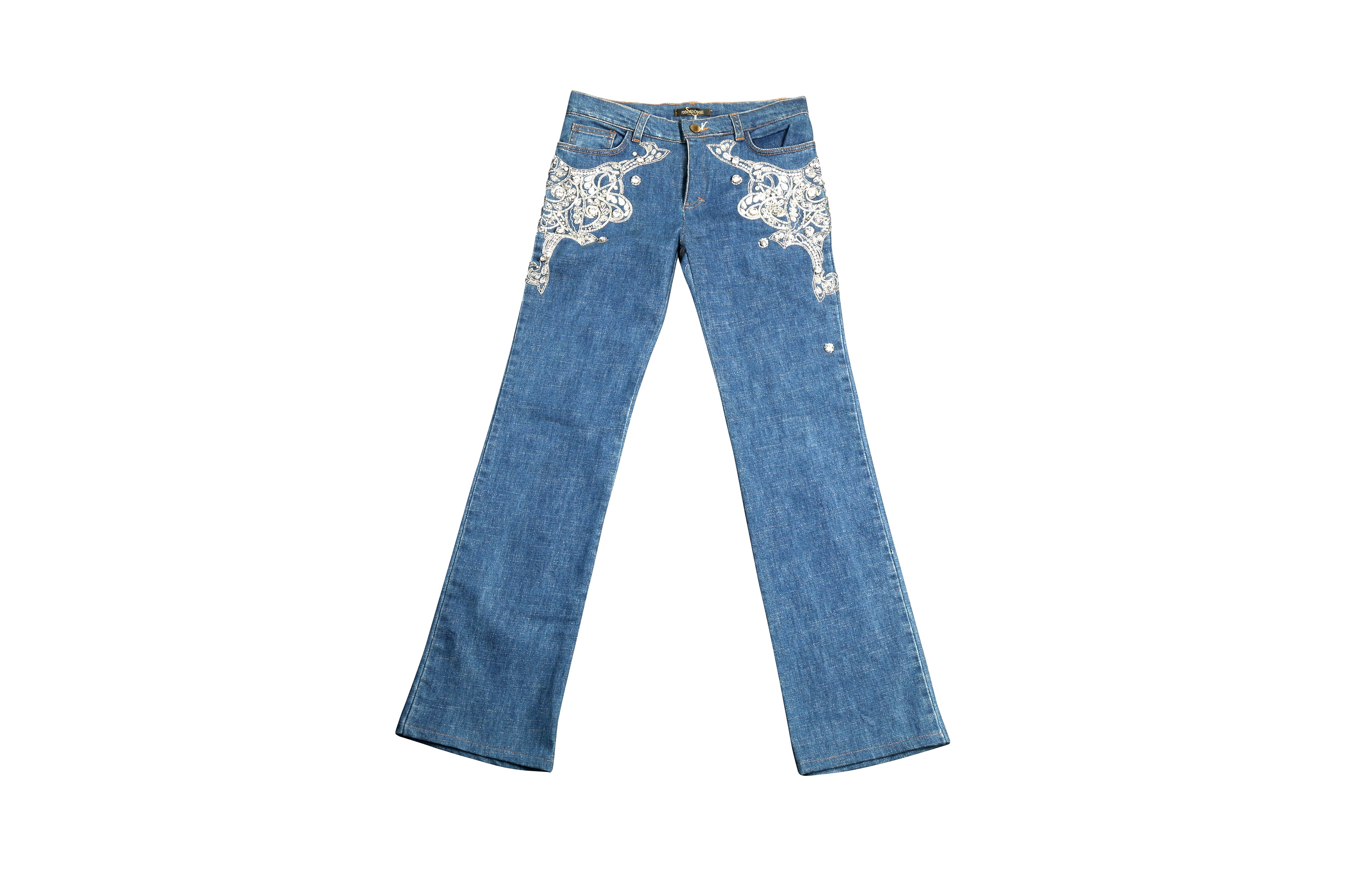 Lot 94 - Roberto Cavalli Blue Denim Embellished Jeans