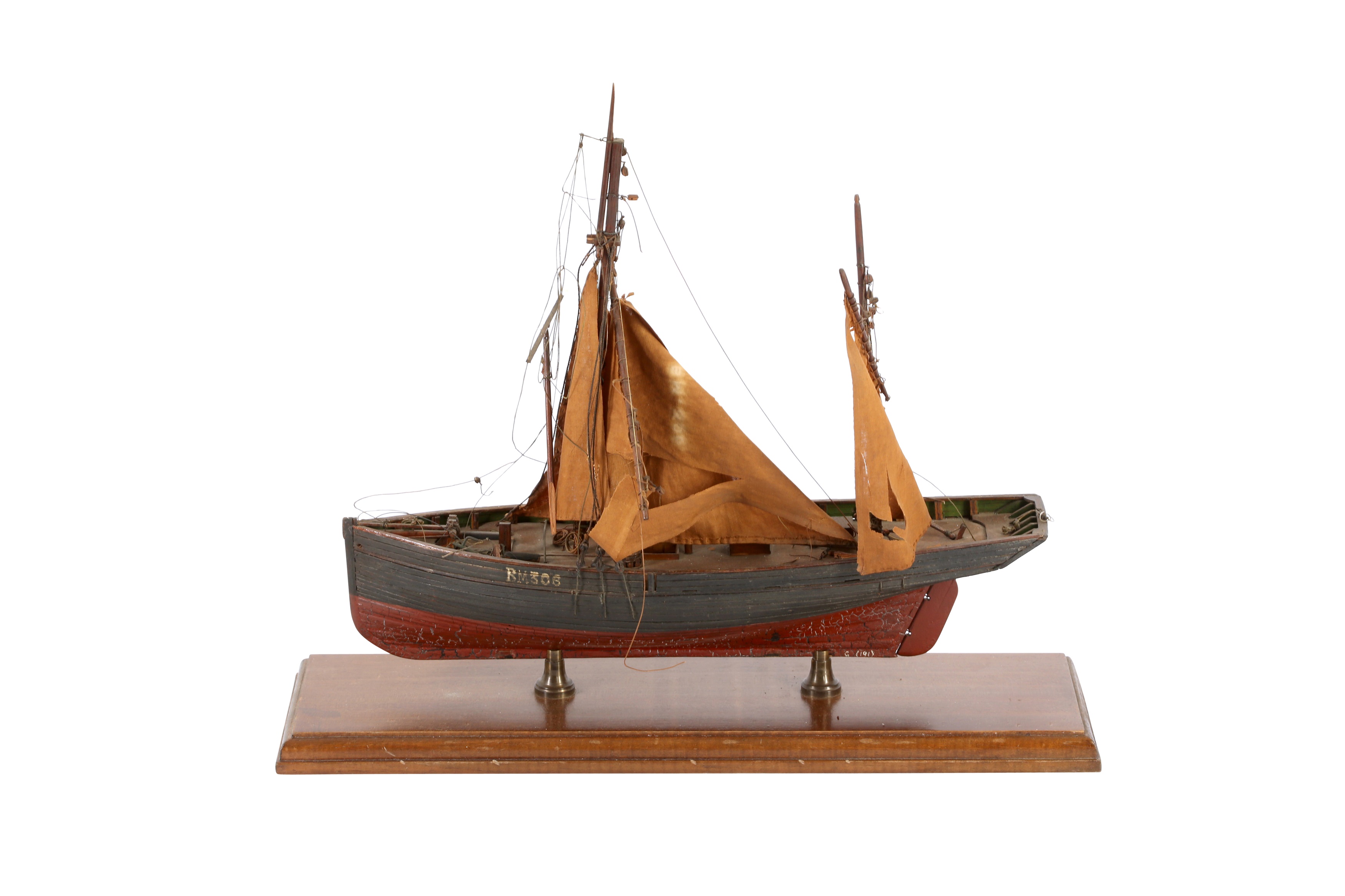 Lot 228 - A WOODEN MODEL OF A CLINKER BUILT KETCH,