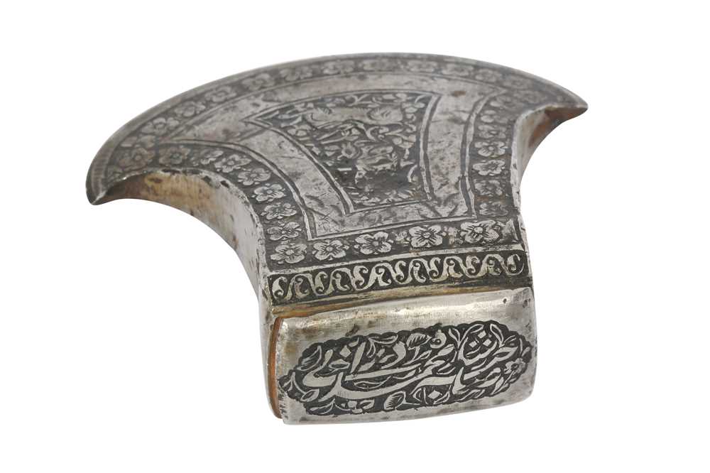 Lot 252 - AN ENGRAVED STEEL AXE HEAD (TABARZIN)