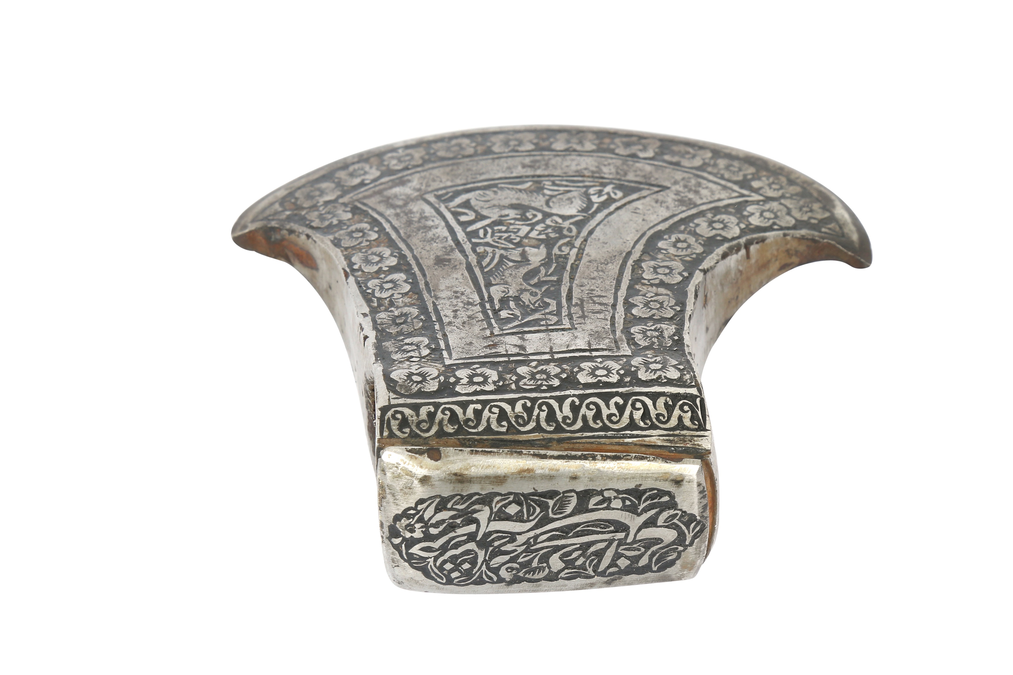 Lot 252 - AN ENGRAVED STEEL AXE HEAD (TABARZIN)